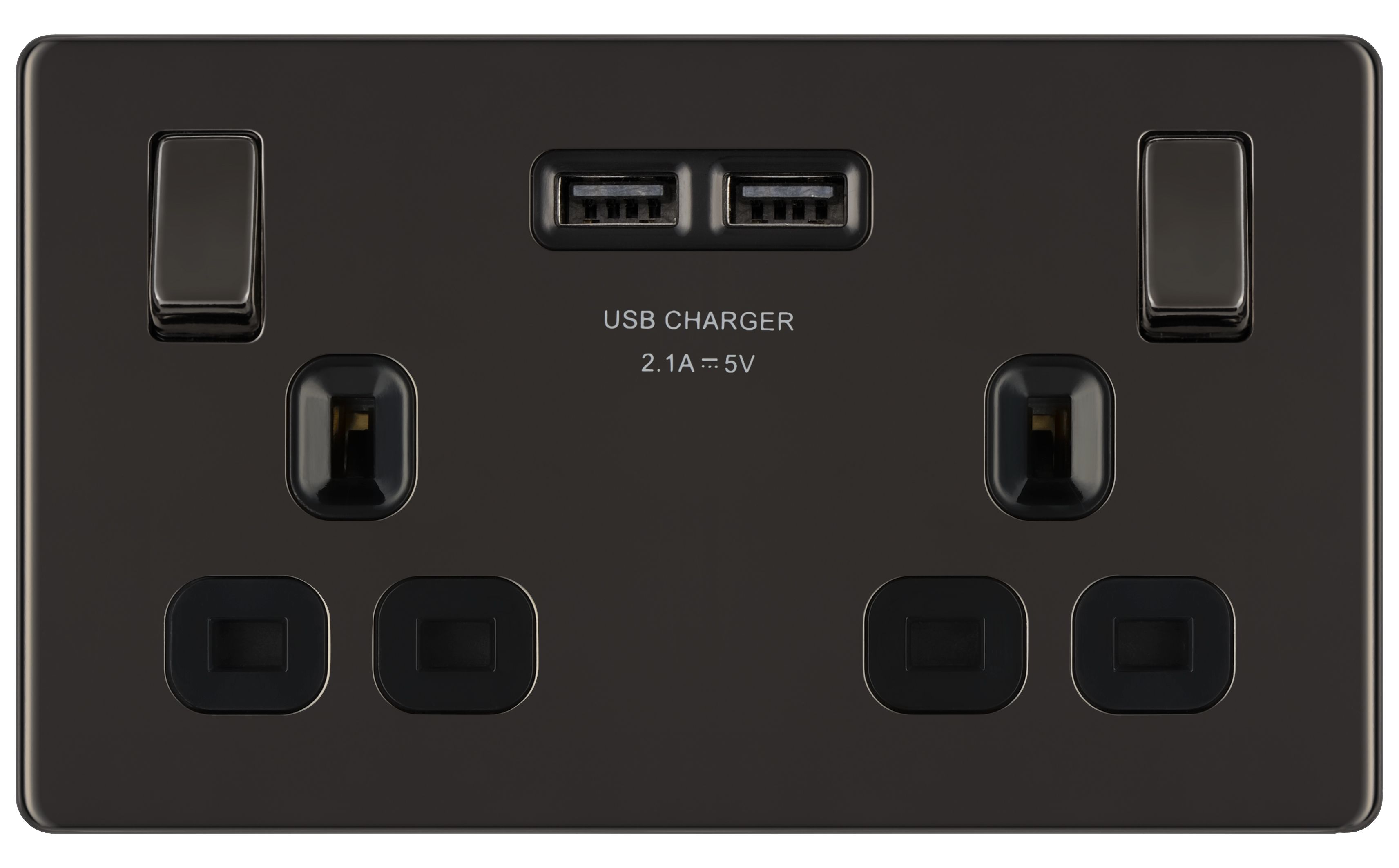 Colours Black Nickel effect Double USB socket, 2 x 2.1A USB | DIY at B&Q