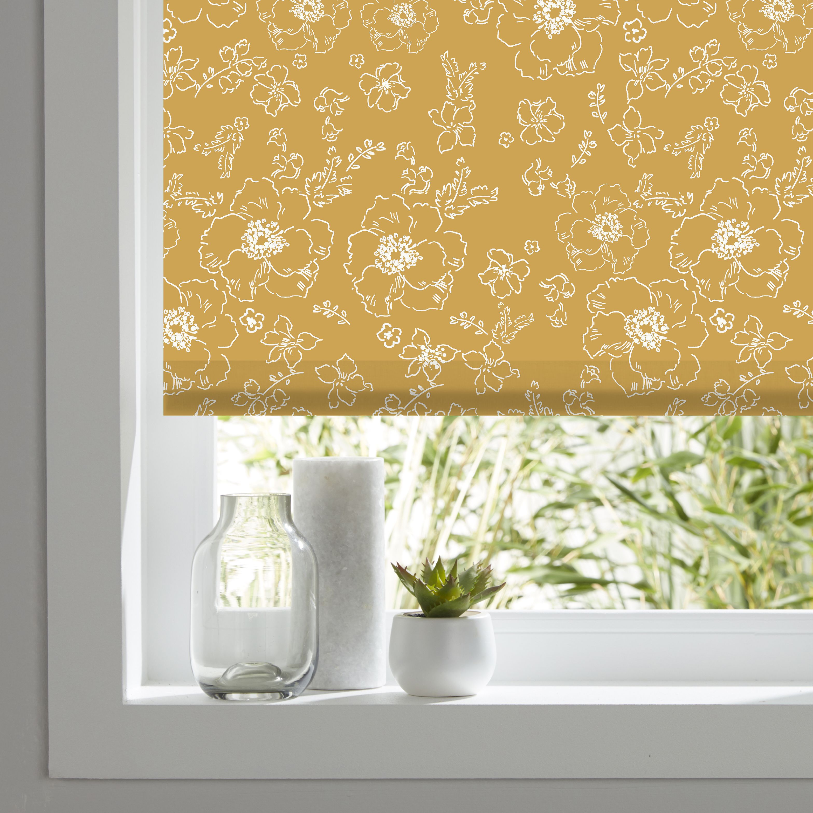Colours Boreas Corded Yellow Floral Blackout Roller Blind (W)120cm (L ...