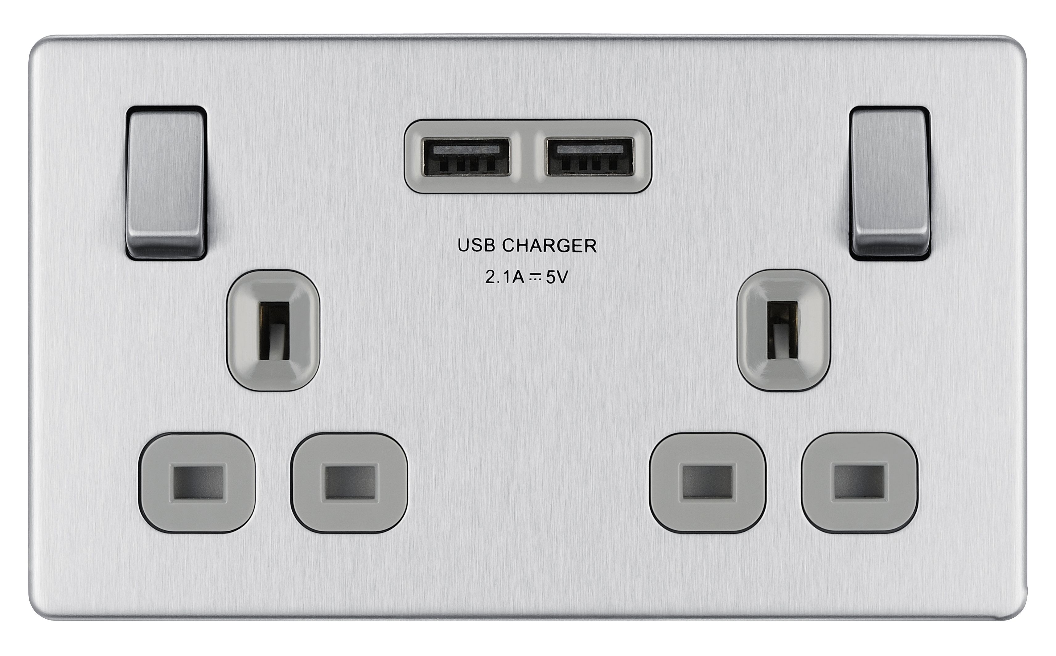 Colours Brushed steel effect Double USB socket, 2 x 2.1A USB | DIY at B&Q
