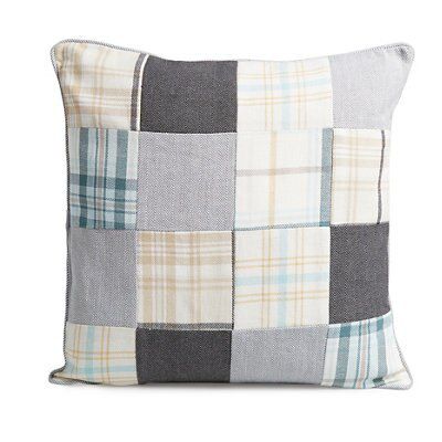 Colours Caddington Patchwork Blue, cream & grey Cushion (L)43cm x (W ...
