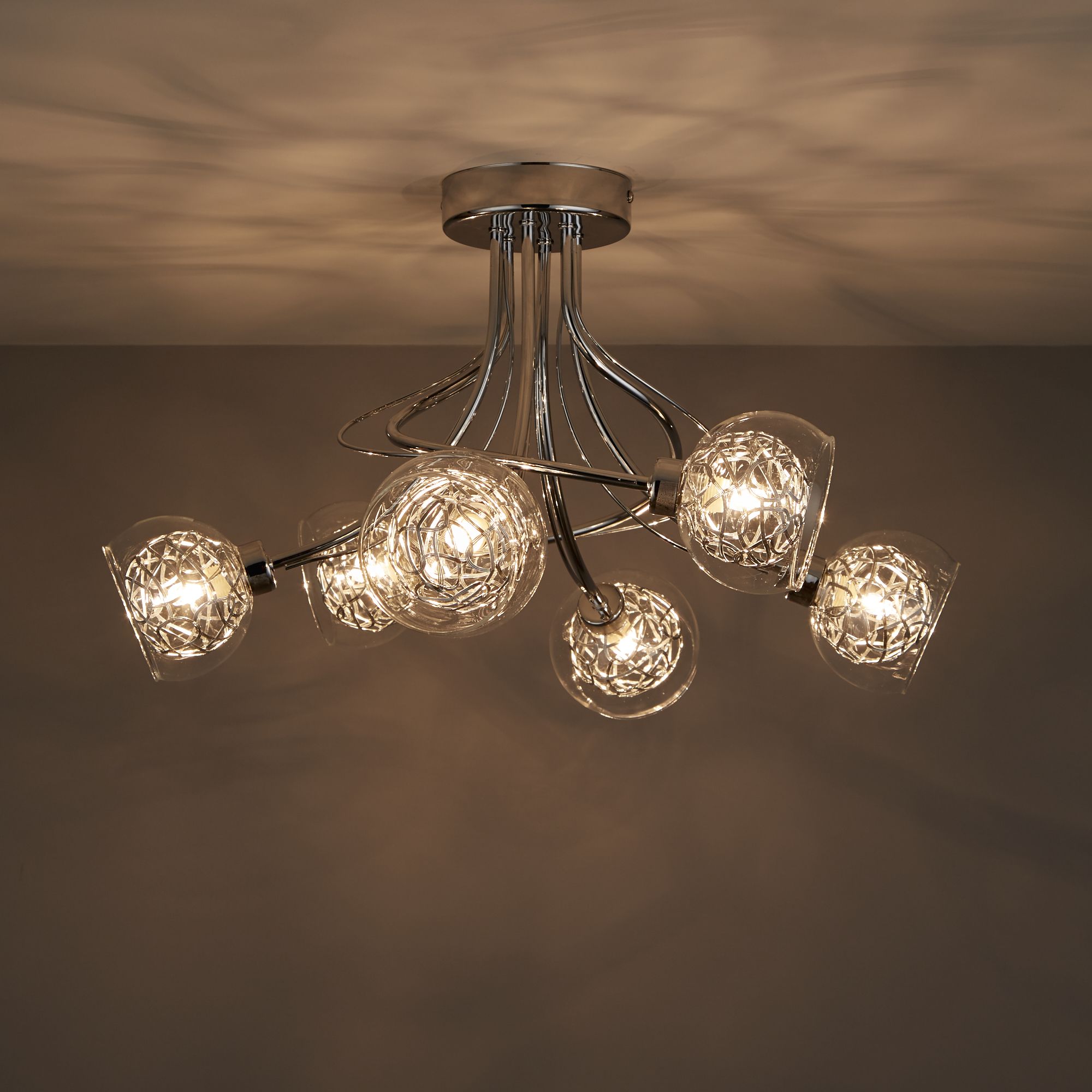 Colours Carmenta Twist Brushed Glass & metal Chrome effect 6 Lamp LED ...