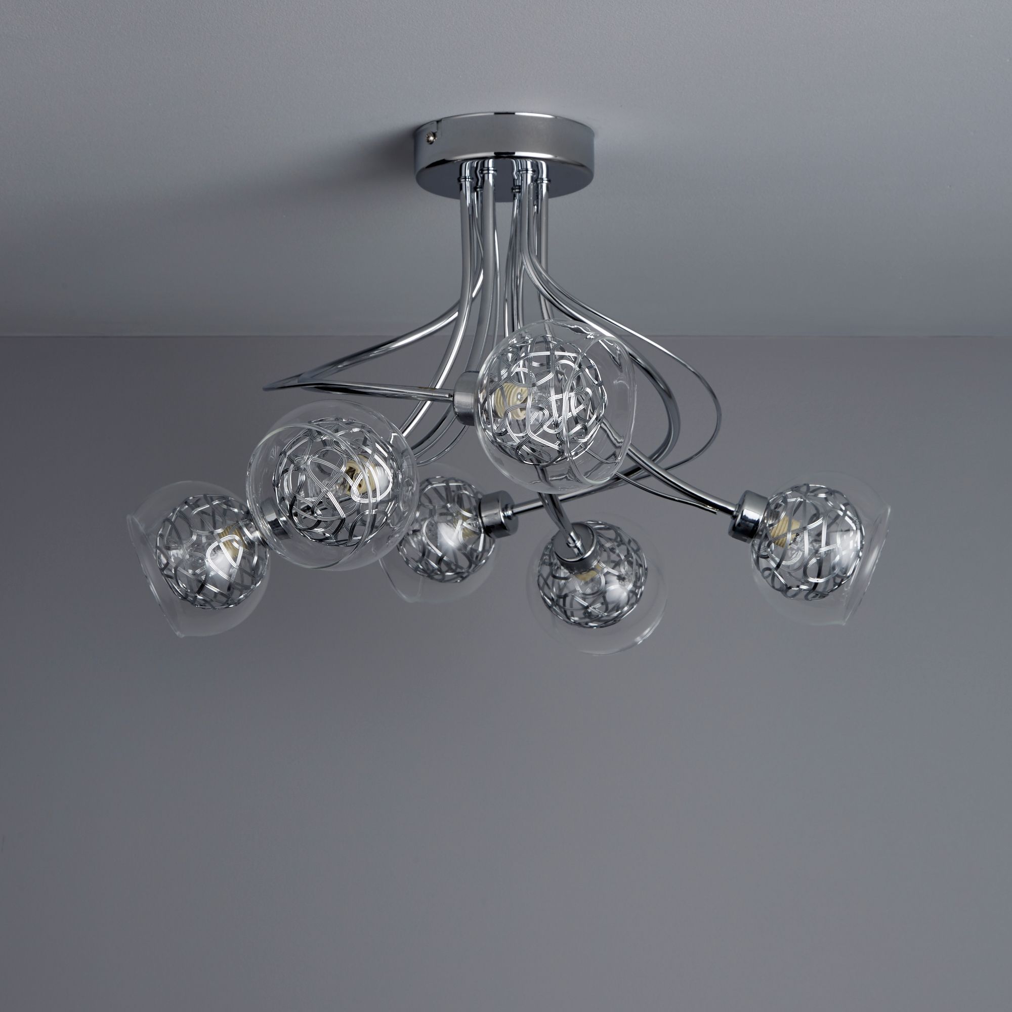 Colours Carmenta Twist Brushed Glass & metal Chrome effect 6 Lamp LED ...