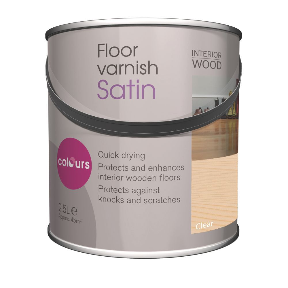 Colours Clear Satin Floor Wood varnish, 2.5L at B&Q