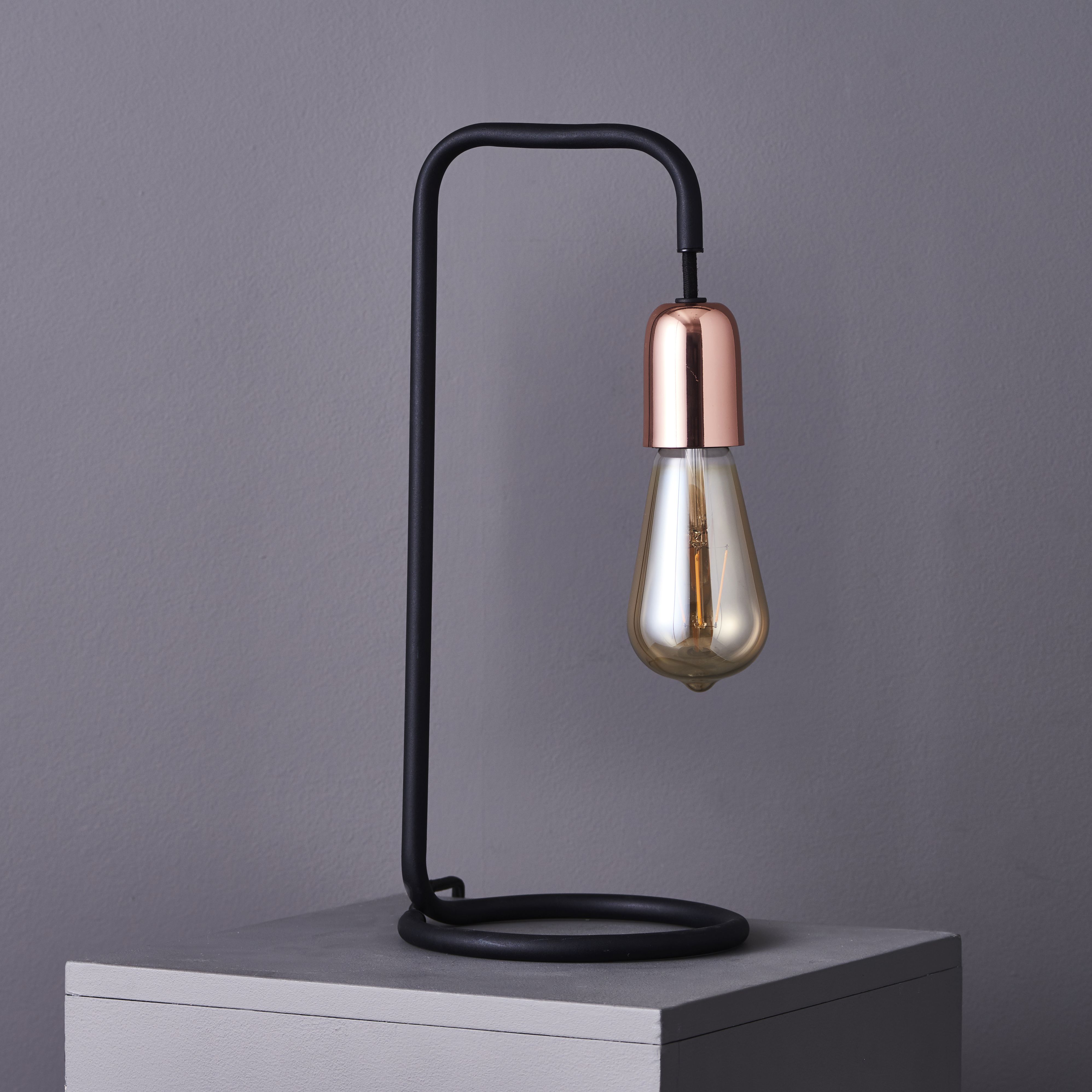 Colours Detroit Matt Black & copper Table lamp | DIY at B&Q