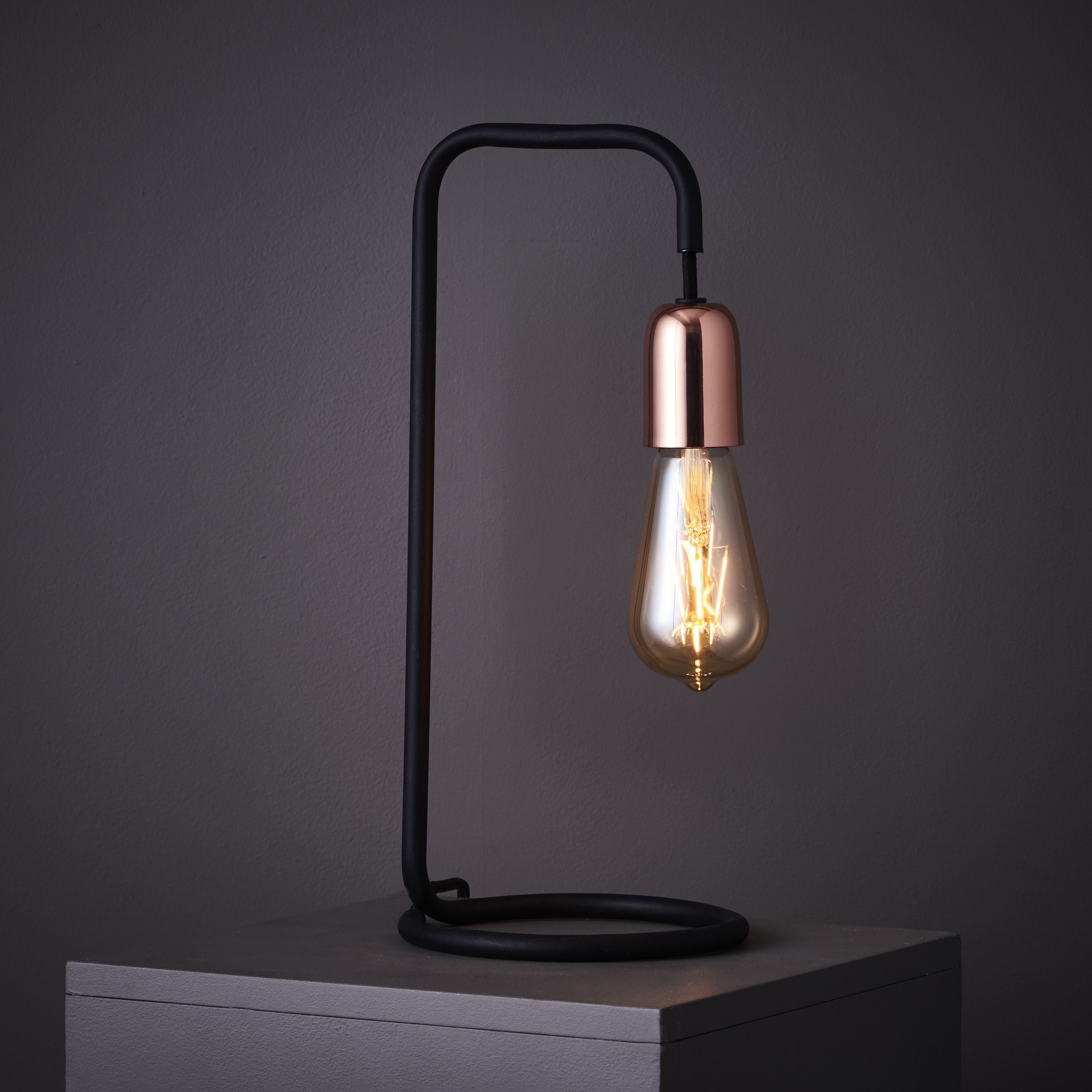 Colours Detroit Matt Black & copper Table lamp | DIY at B&Q