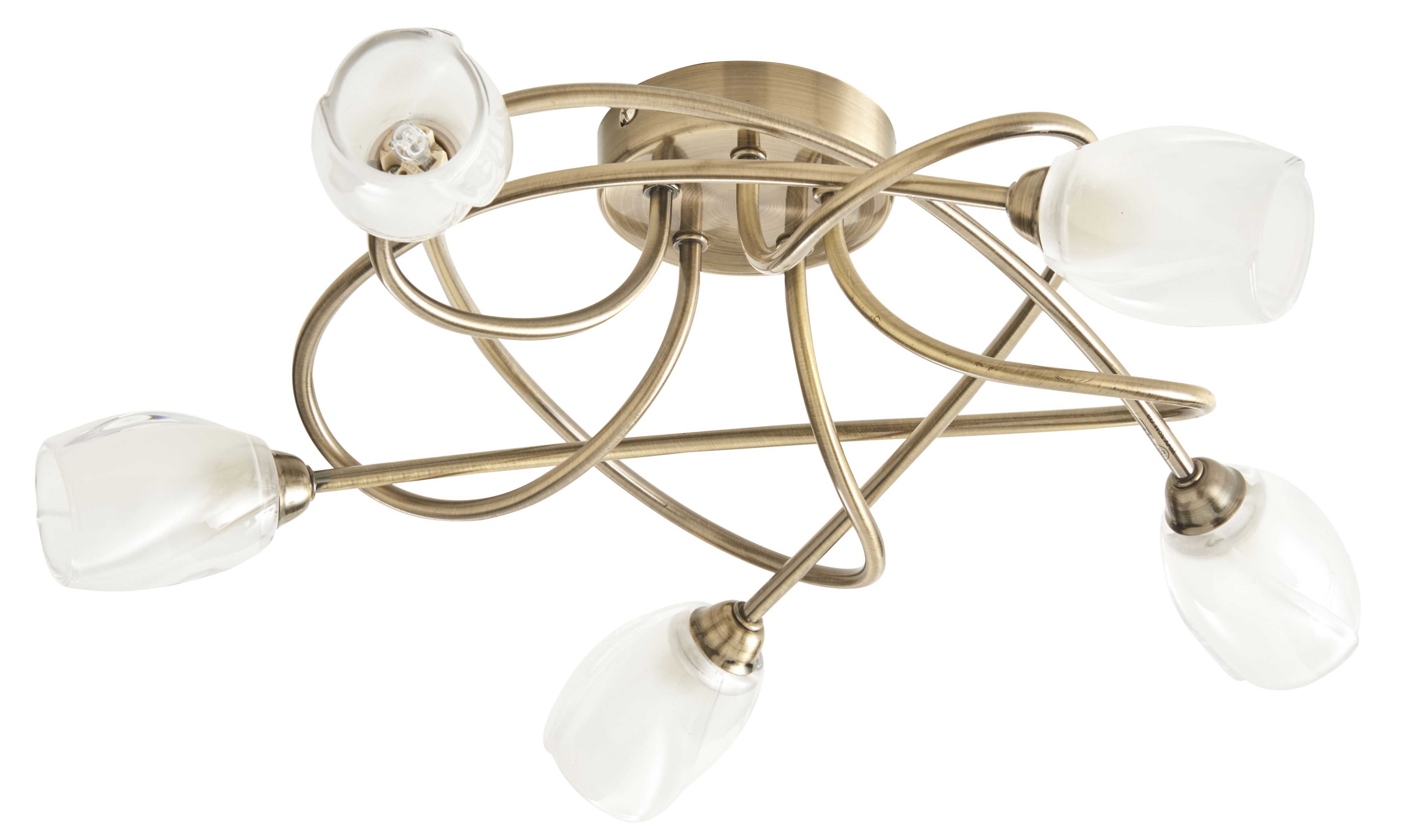 Colours Egeria Brushed Glass & metal Antique brass effect 5 Lamp ...