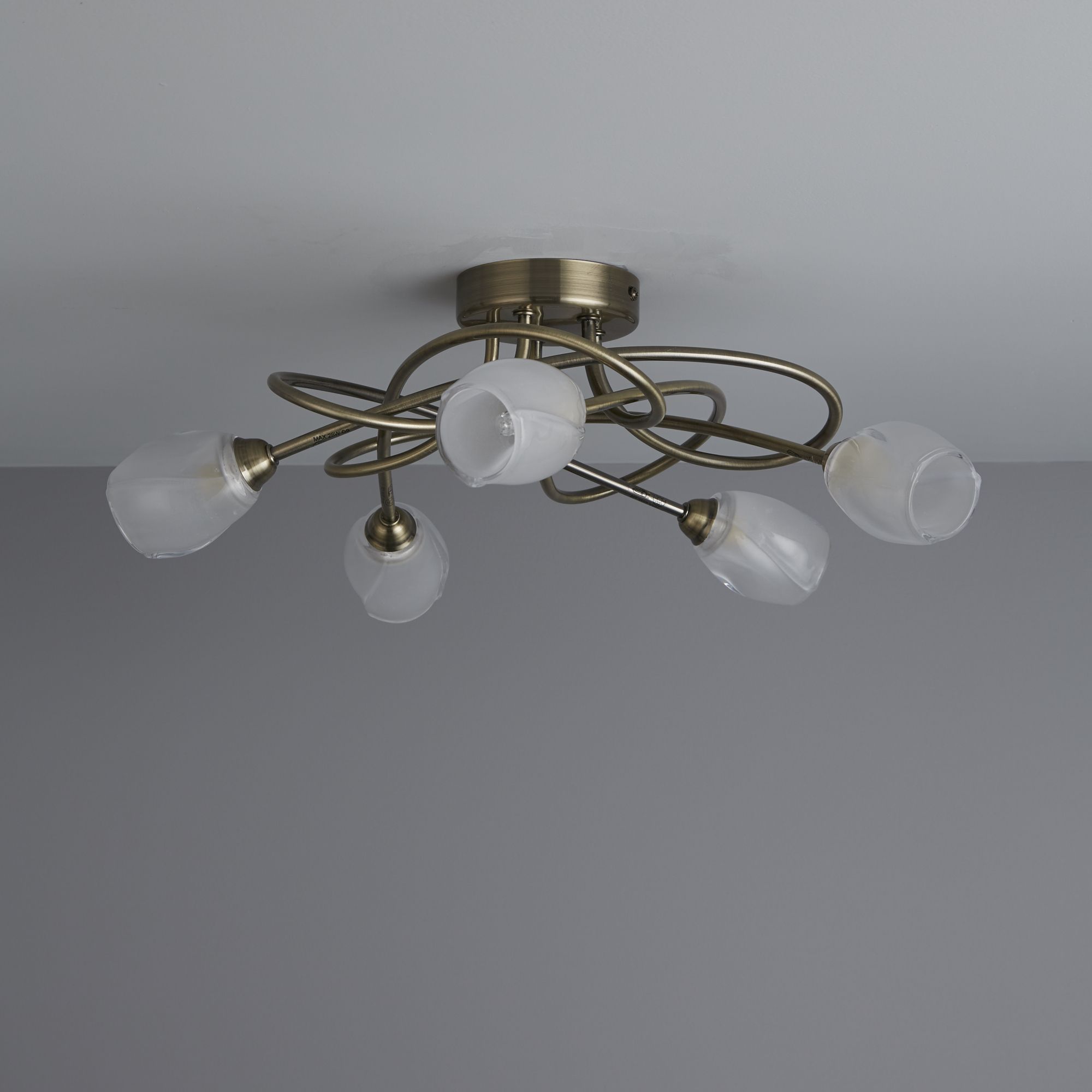 Colours Egeria Brushed Glass & metal Antique brass effect 5 Lamp ...