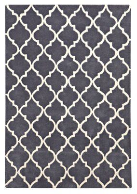 Colours Elisie Cream & dark grey Lattice Large Rug, (L)230cm x (W)160cm