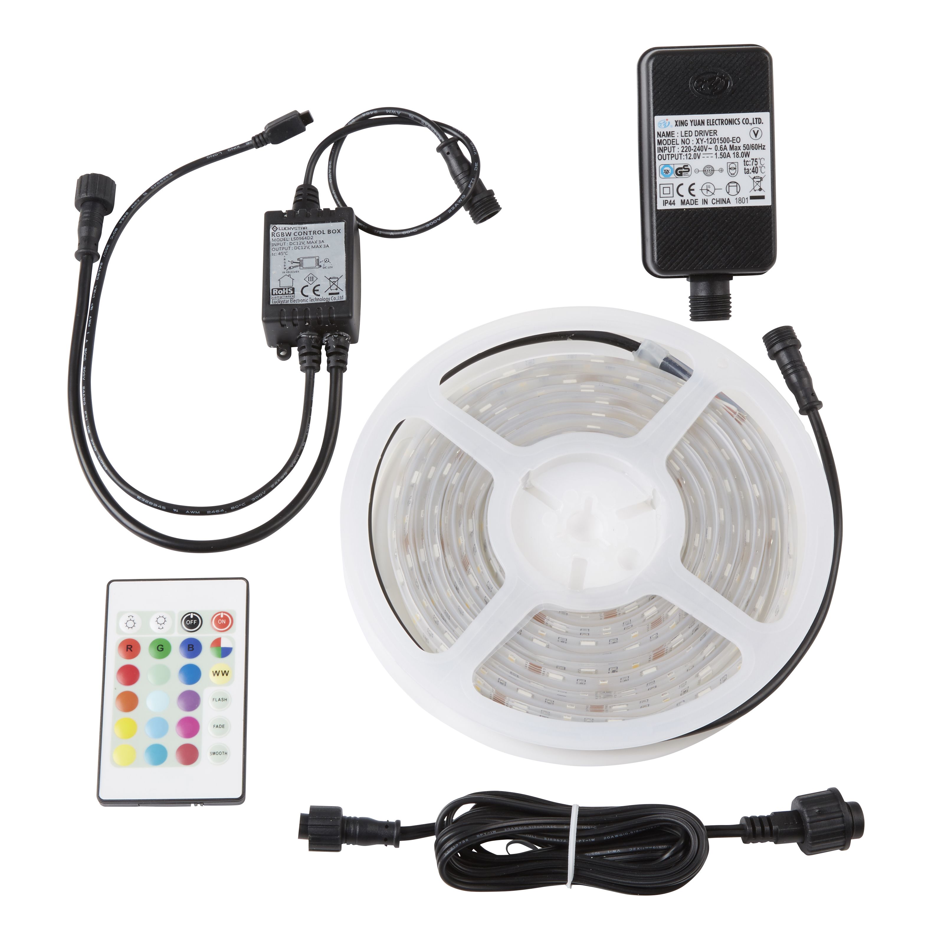 Colours Emmett Mains-powered LED Multicolour Strip light IP65 400lm ...