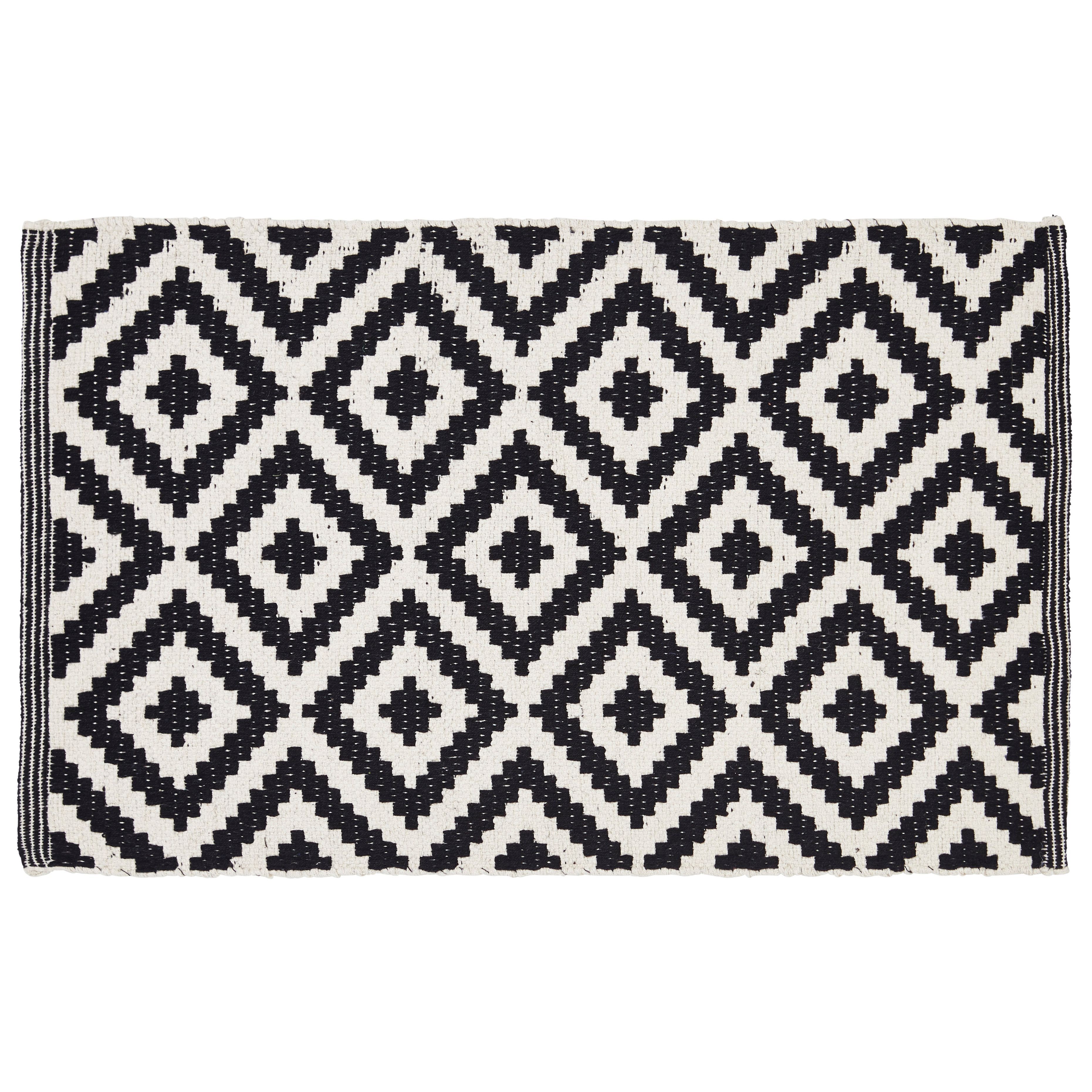 Colours Harrieta Black & white Diamond Door mat, 75cm x 45cm