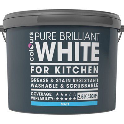 Colours Kitchen White Matt Emulsion paint, 0L | DIY at B&Q