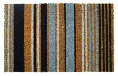 Colours Maren Blue & natural Striped Door mat, 75cm x 45cm | DIY at B&Q