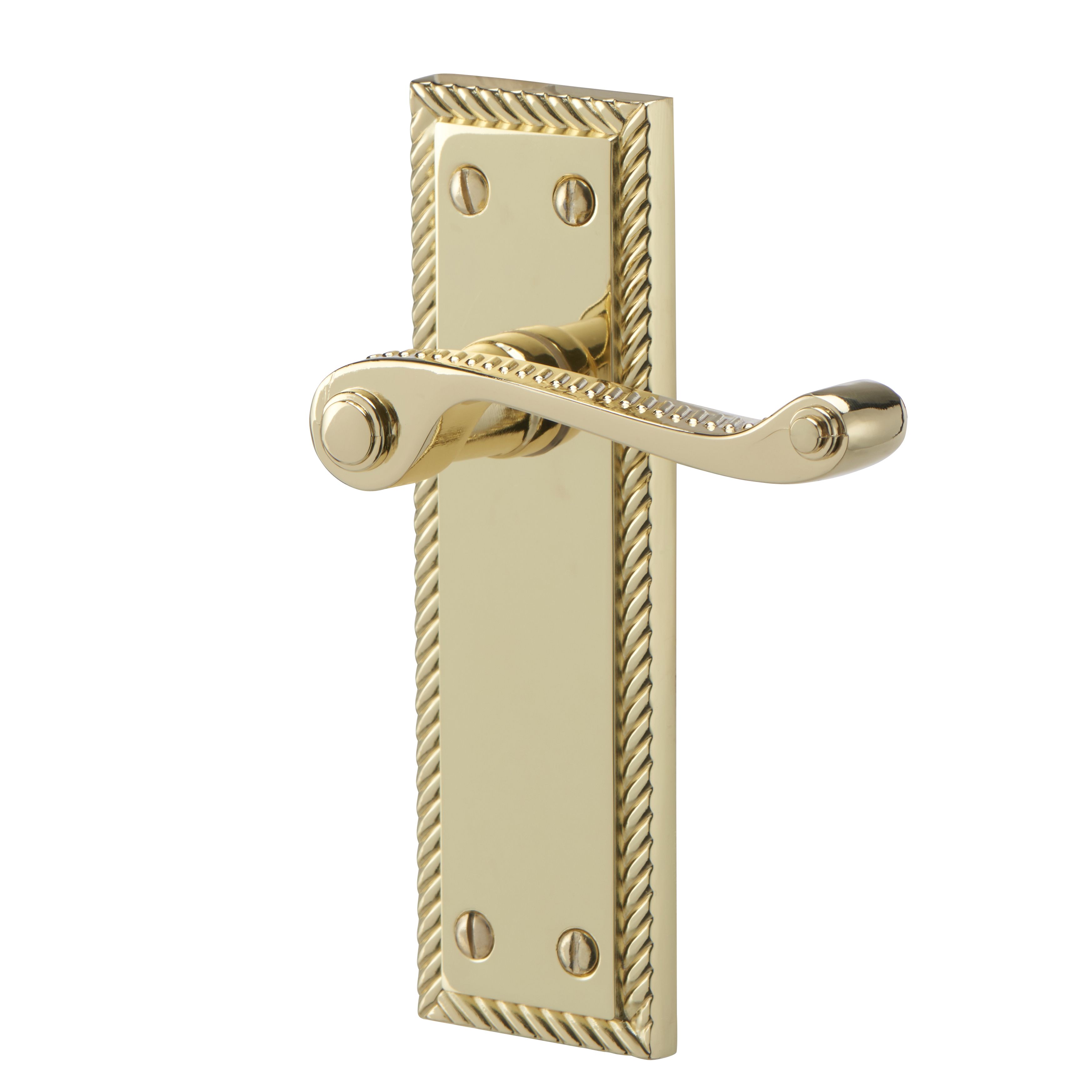 Colours Menet Polished Brass effect Zamak Scroll Latch Door handle (L ...