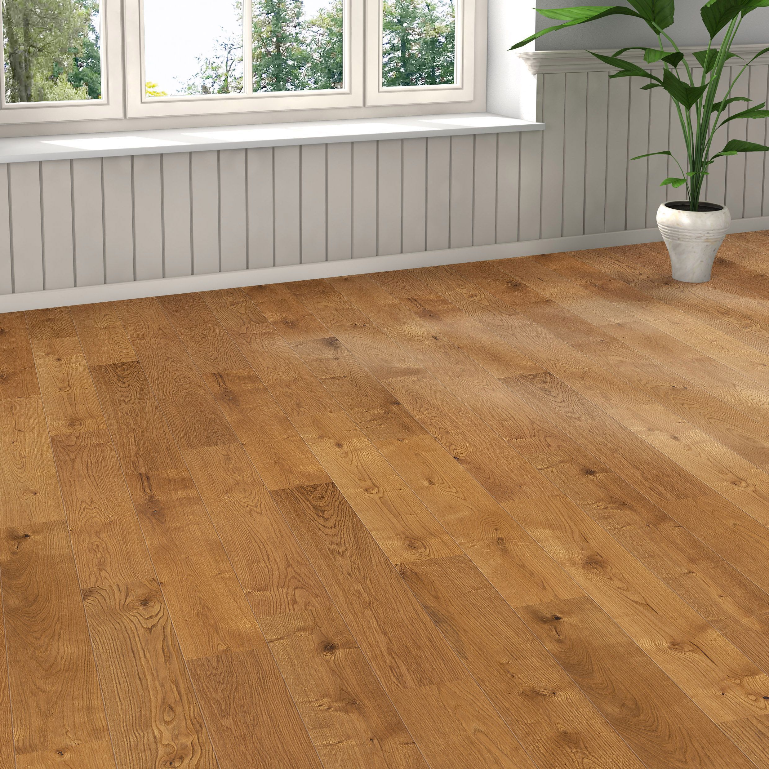 Colours Monito Natural Oak effect Real wood top layer flooring, Sample ...