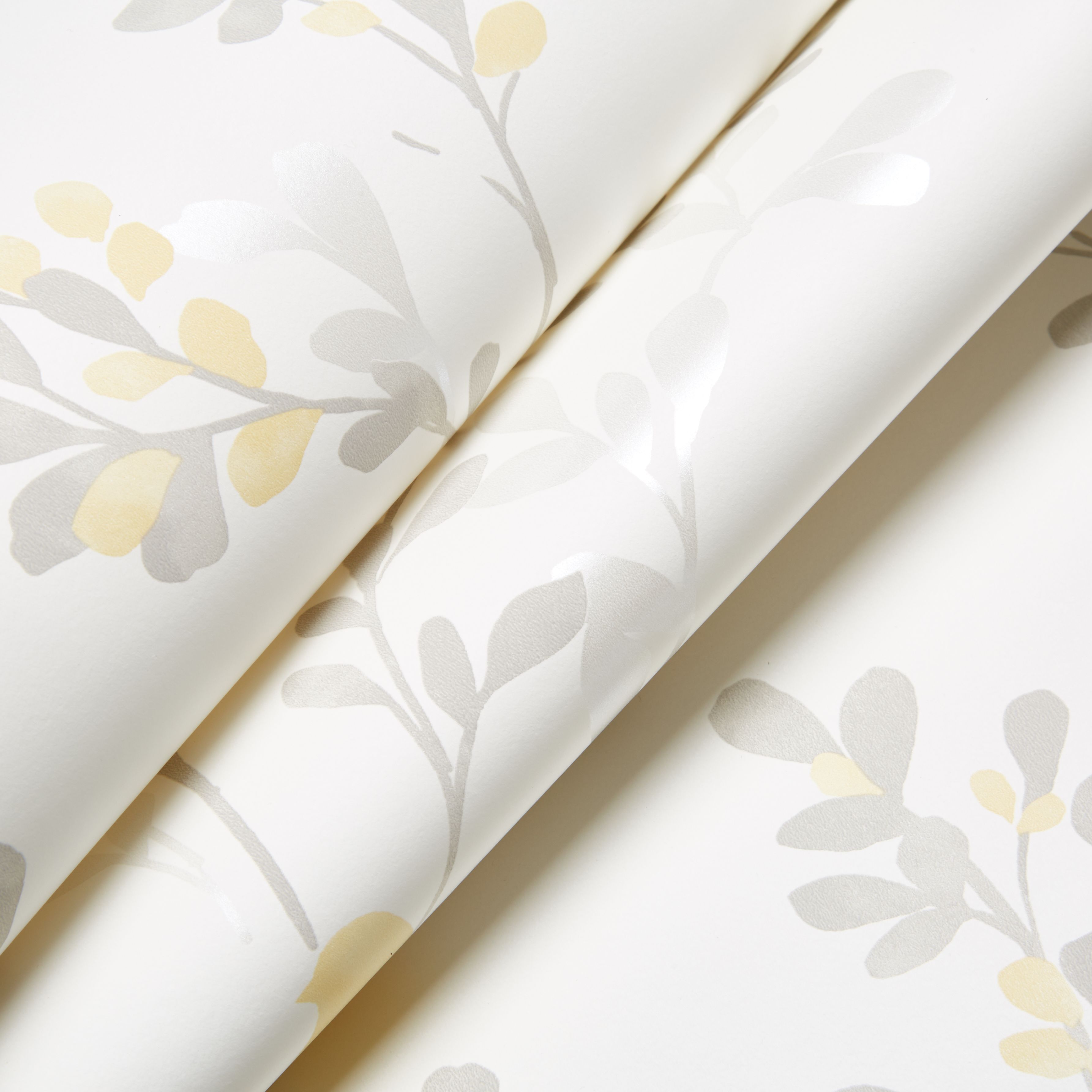 Colours Nadia Soft lemon Mica effect Birds & foliage Smooth Wallpaper ...