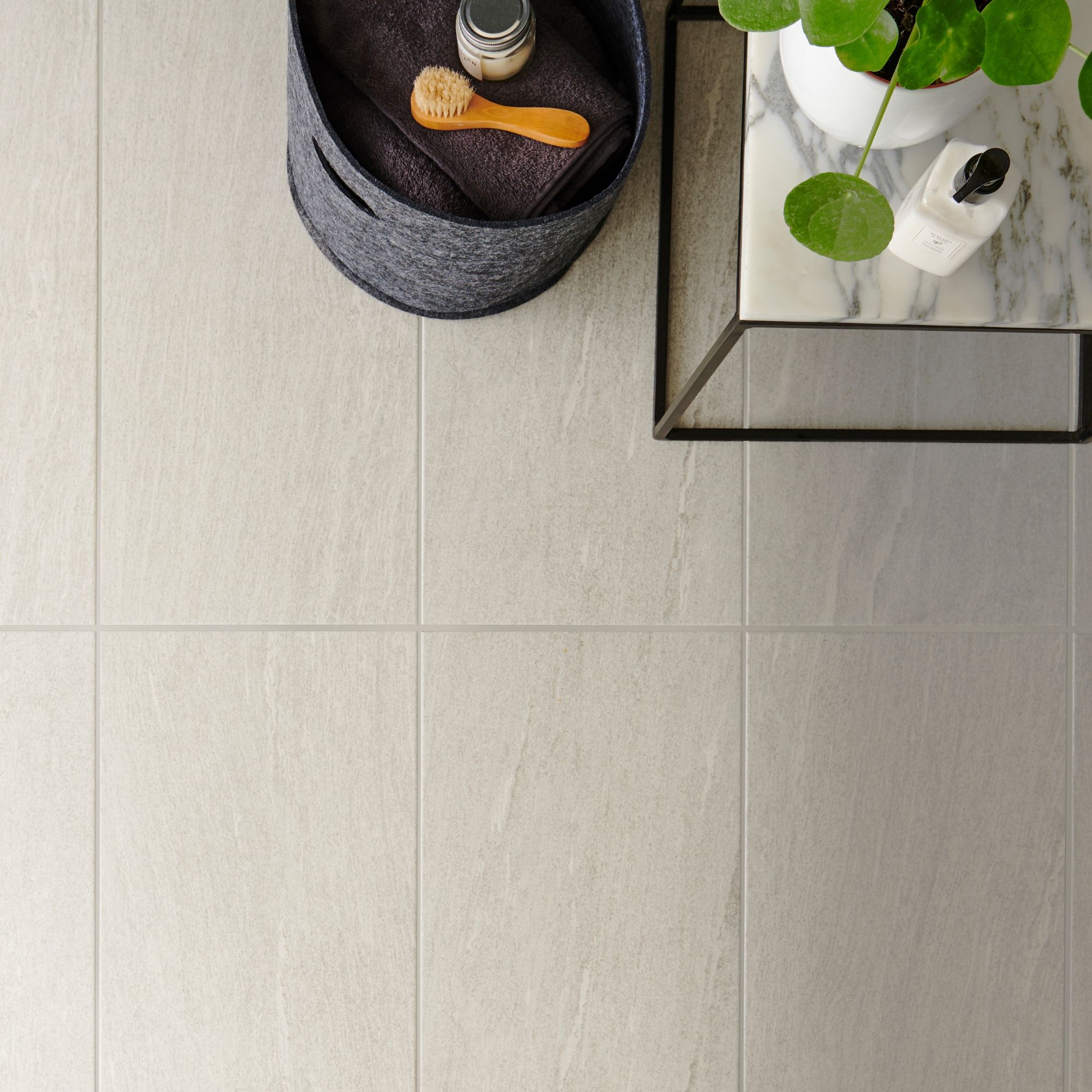Colours Natural White Satin Stone effect Porcelain Indoor Wall & floor ...