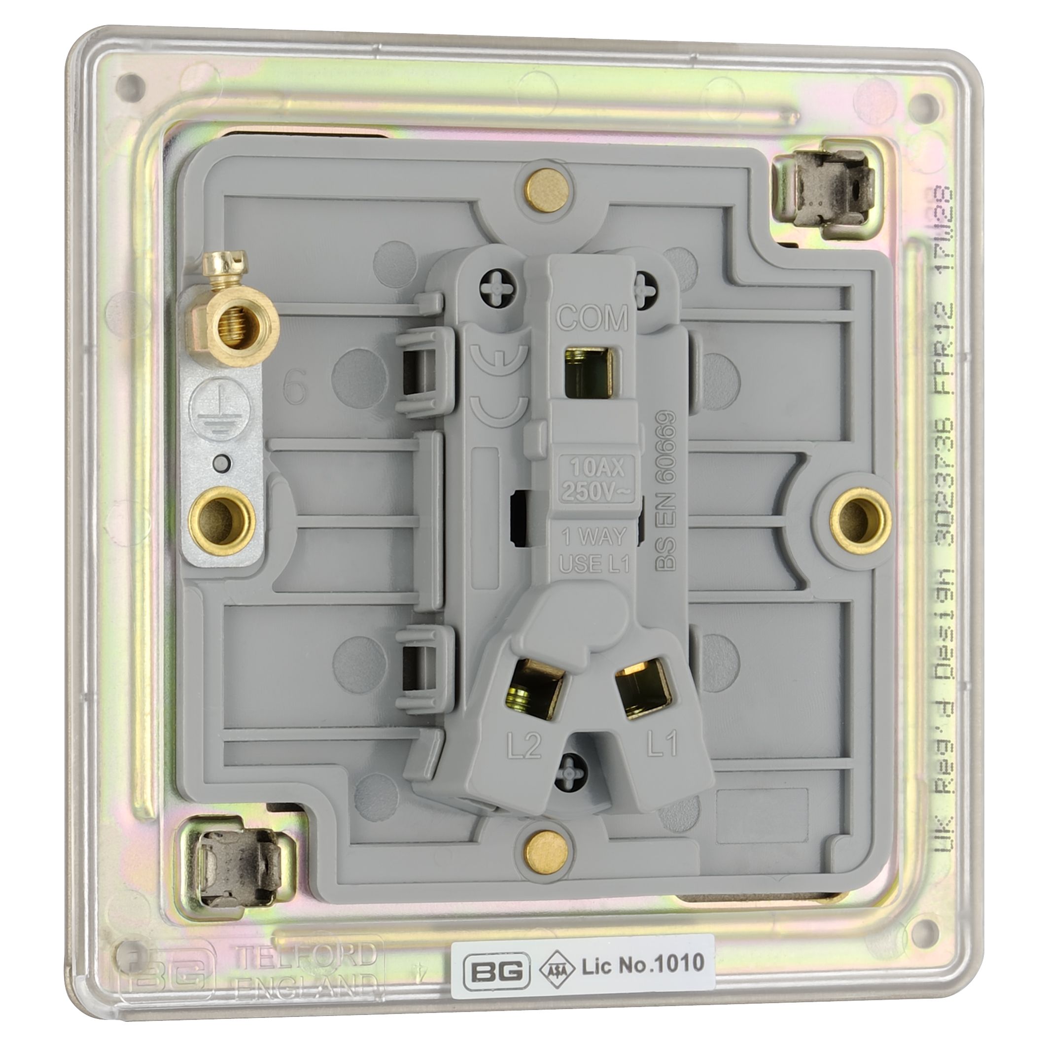Colours Nickel 10A 2 way 1 gang Flat Light Screwless Switch