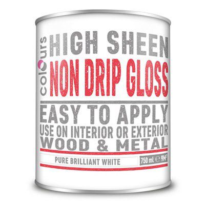 Colours Non-drip Pure brilliant white Gloss Metal & wood paint, 750ml