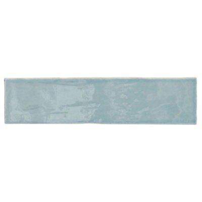 Colours Padstow Sky blue Gloss Ceramic Wall Tile Sample
