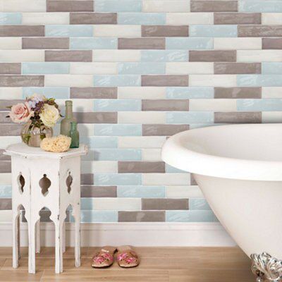 Colours Padstow Sky blue Gloss Ceramic Wall Tile Sample