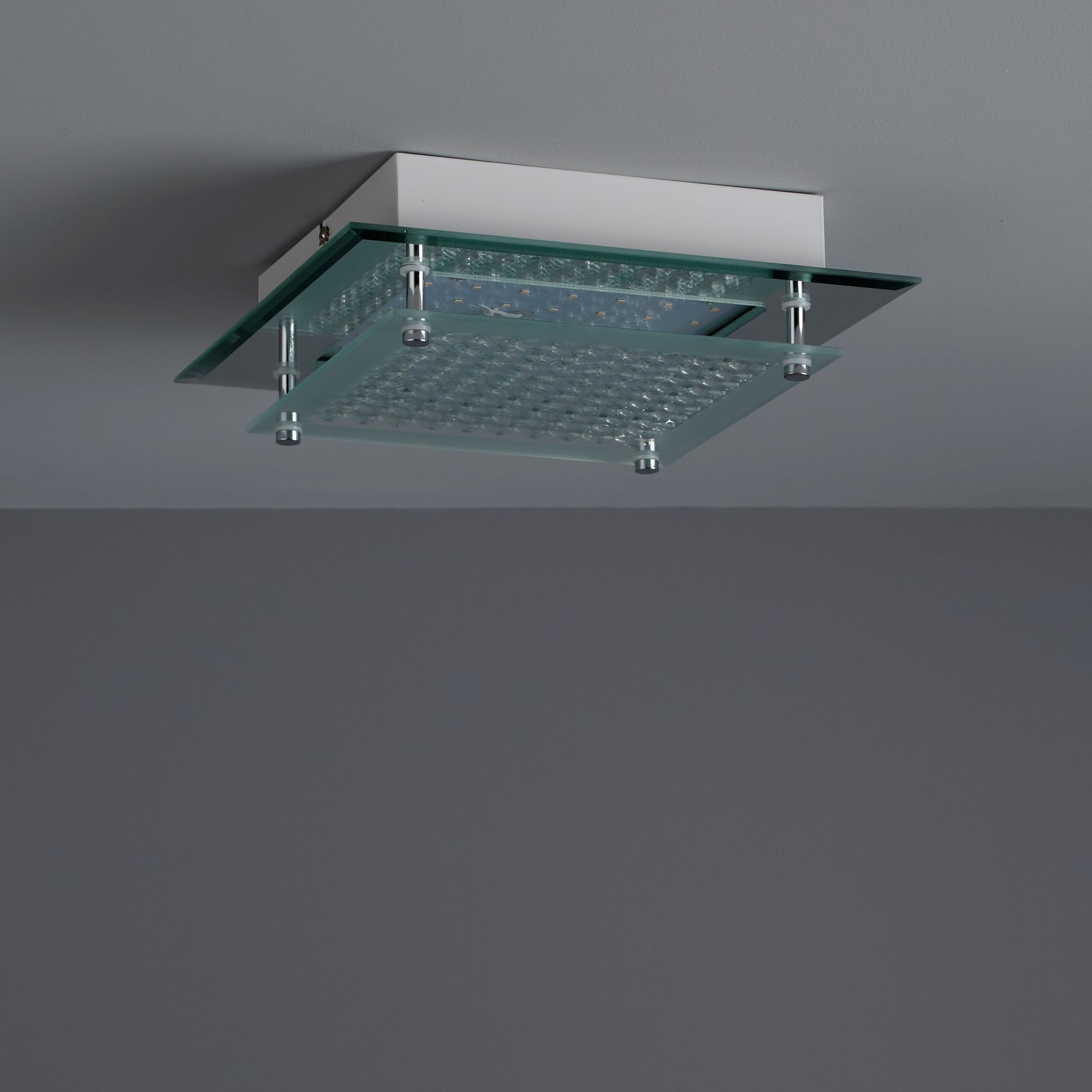 Colours Quadra Glass & metal White Mirror effect LED Ceiling light