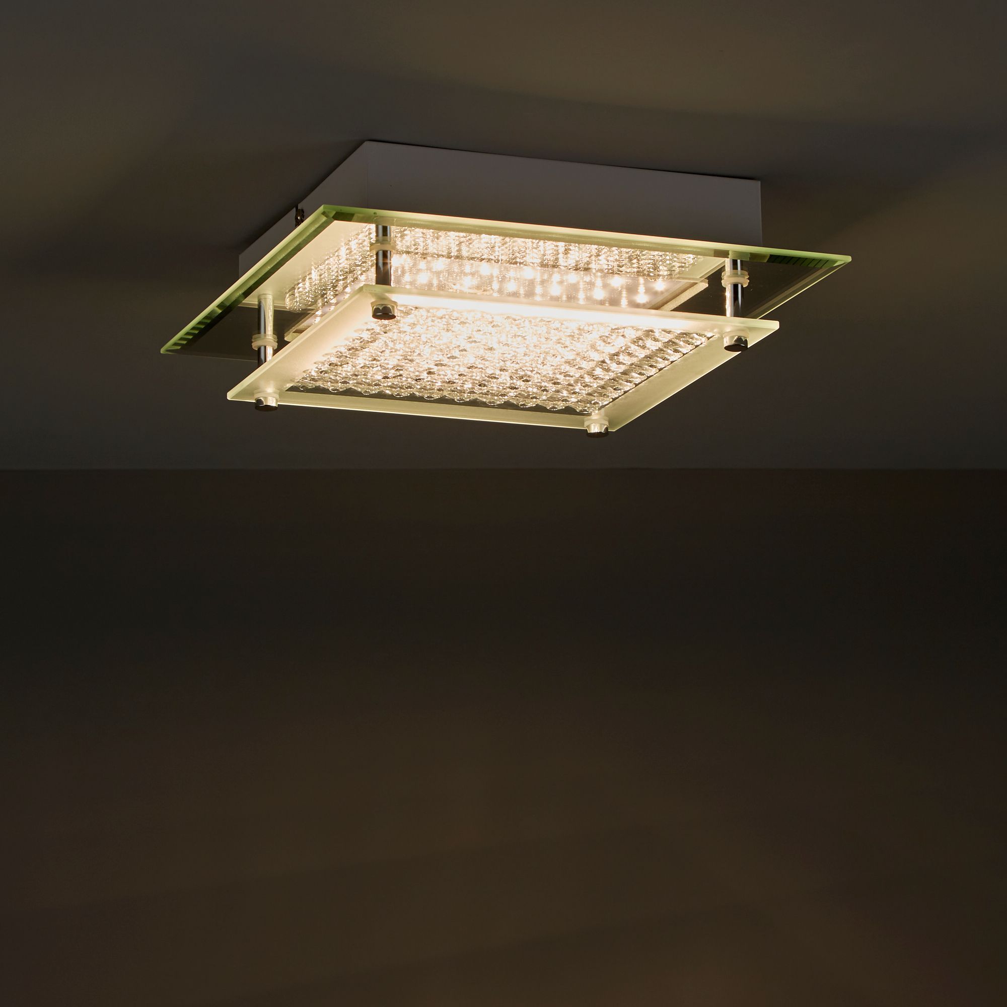 Colours Quadra Glass & metal White Mirror effect LED Ceiling light