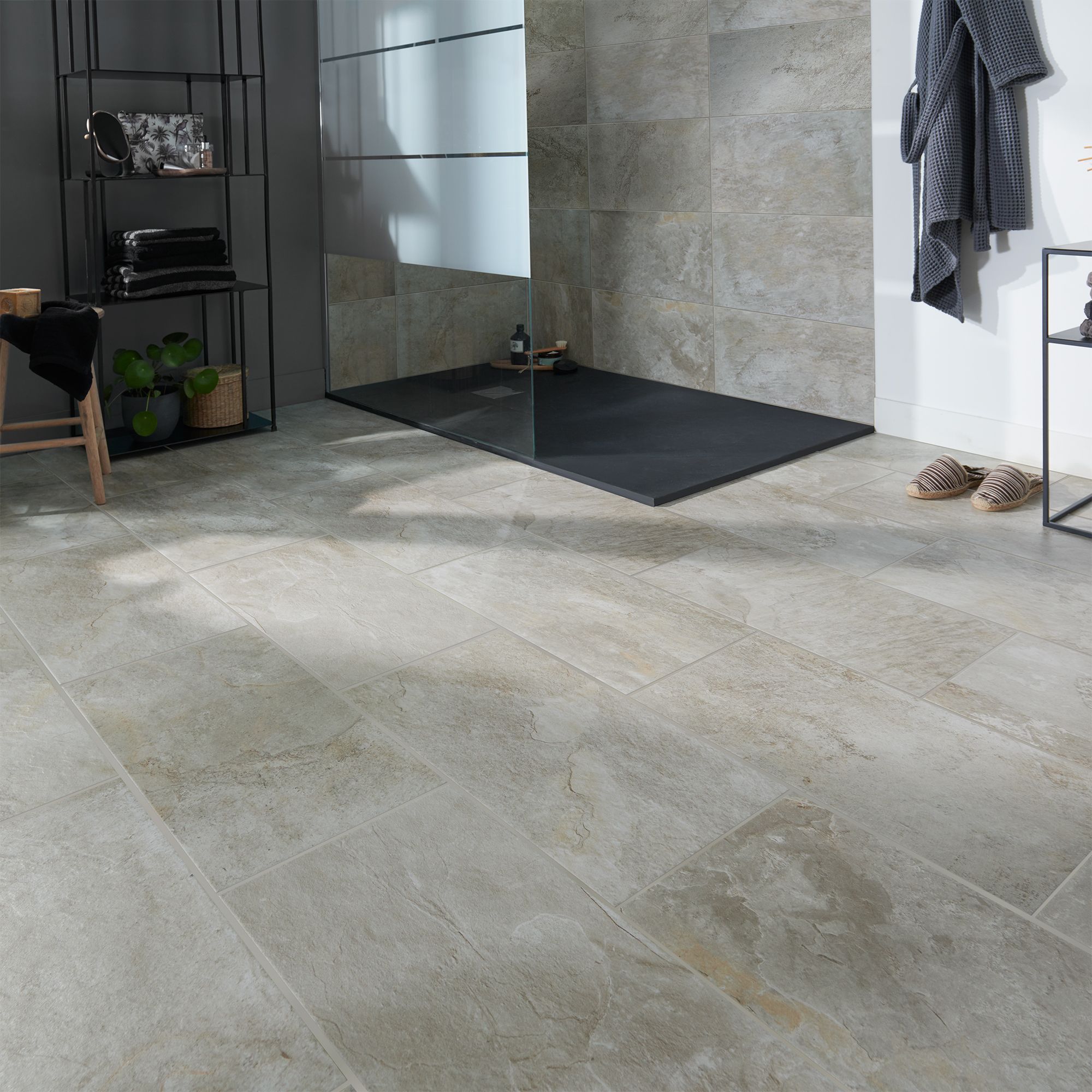 Colours Shaded slate Beige Matt Stone effect Textured Porcelain Indoor ...