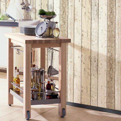 Colours Shoreline Beige Timber cladding Wood effect Textured Wallpaper ...