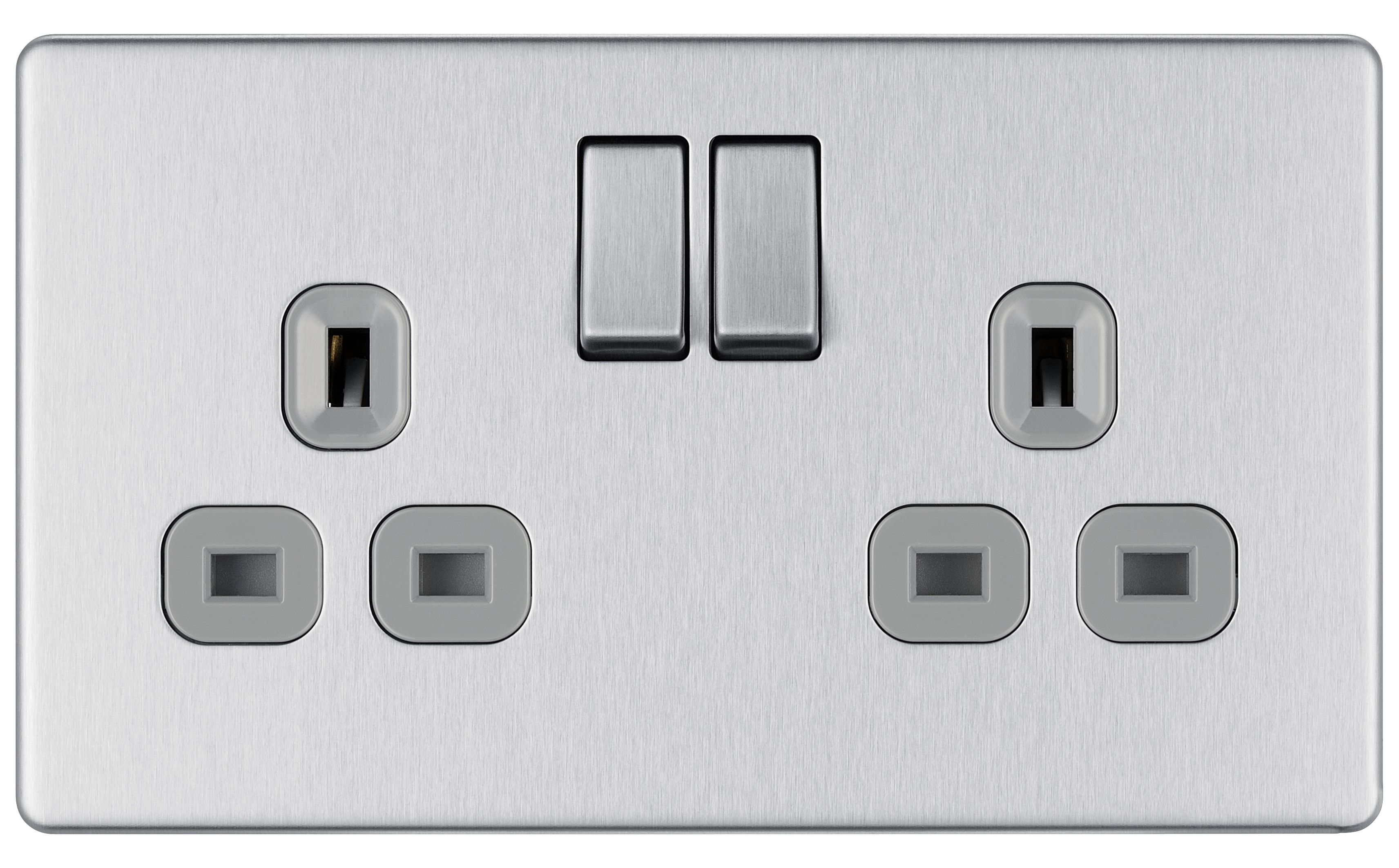 Colours Steel Double 13A Socket & Grey inserts | DIY at B&Q