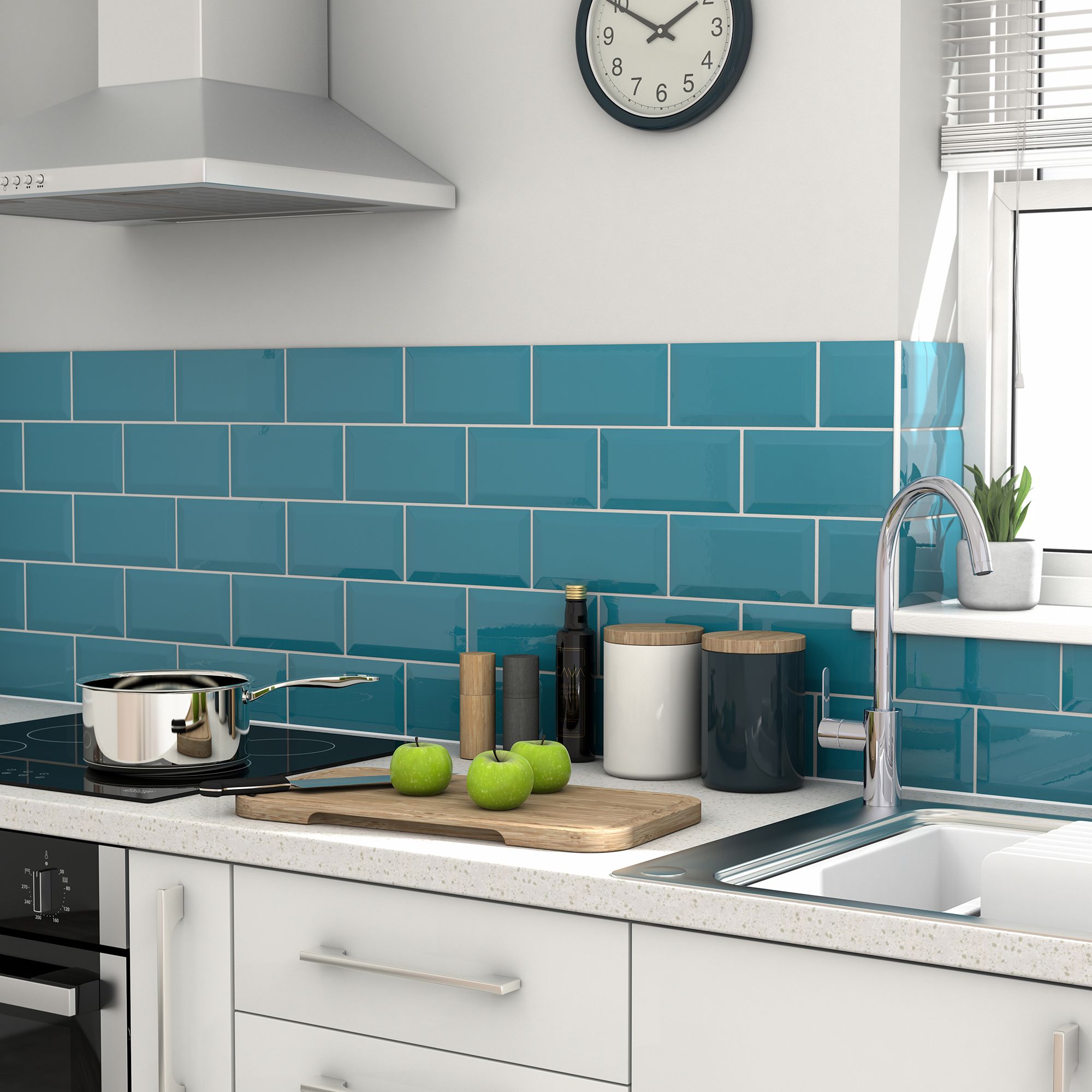 Colours Trentie Turquoise Gloss Metro Ceramic Indoor Wall Tile 40, (L ...