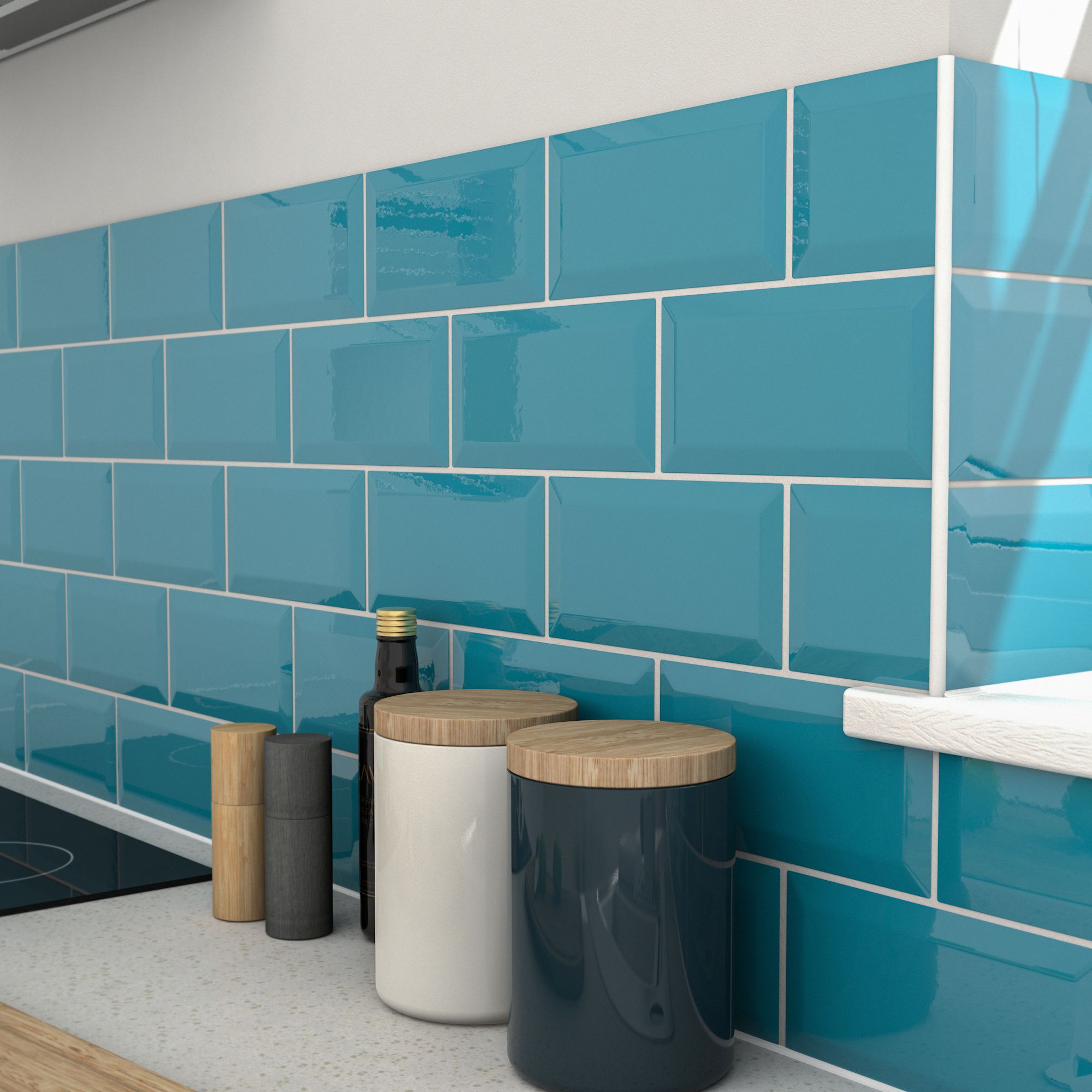 Colours Trentie Turquoise Gloss Metro Ceramic Indoor Wall Tile 40, (L ...