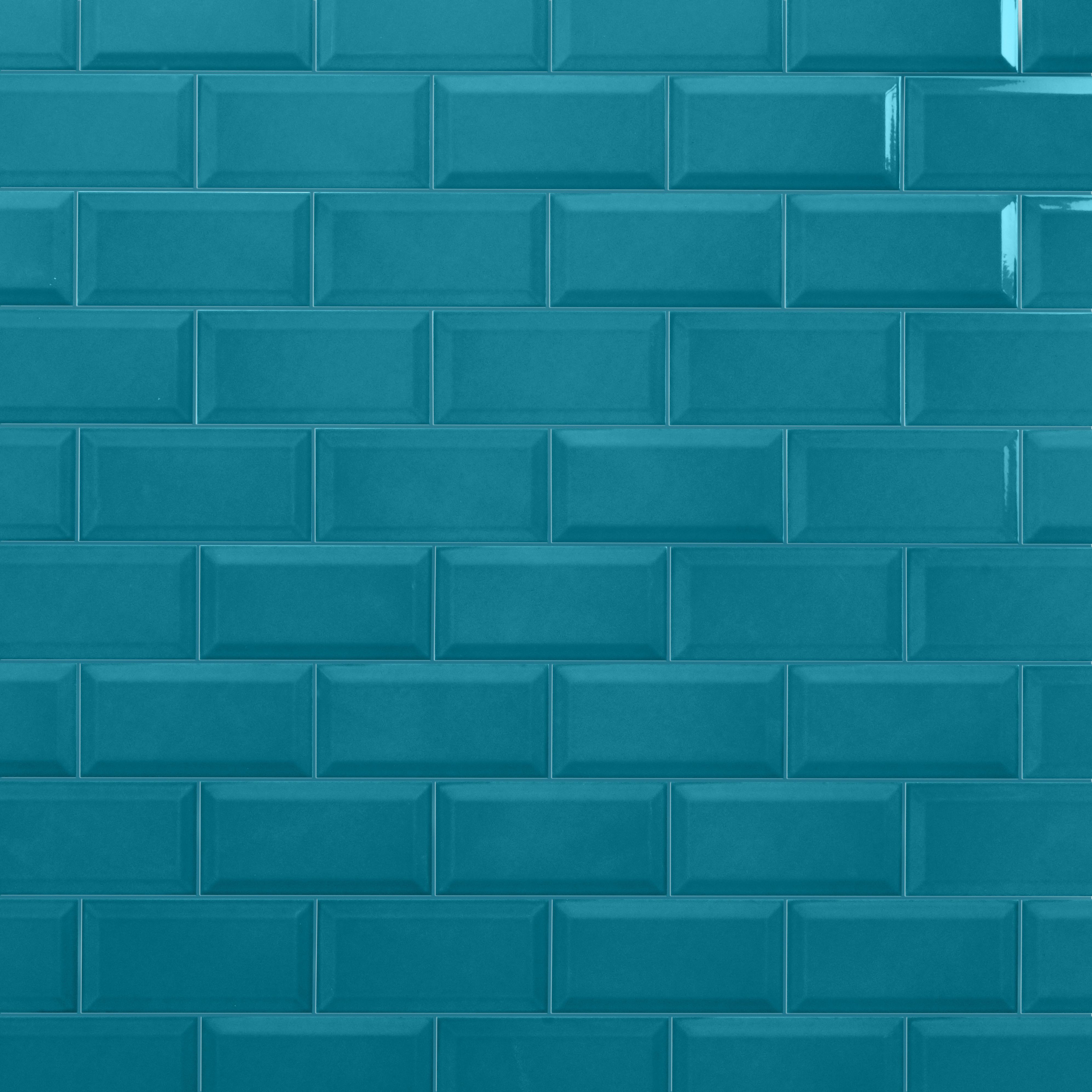 Colours Trentie Turquoise Gloss Metro Ceramic Indoor Wall Tile 40, (L ...