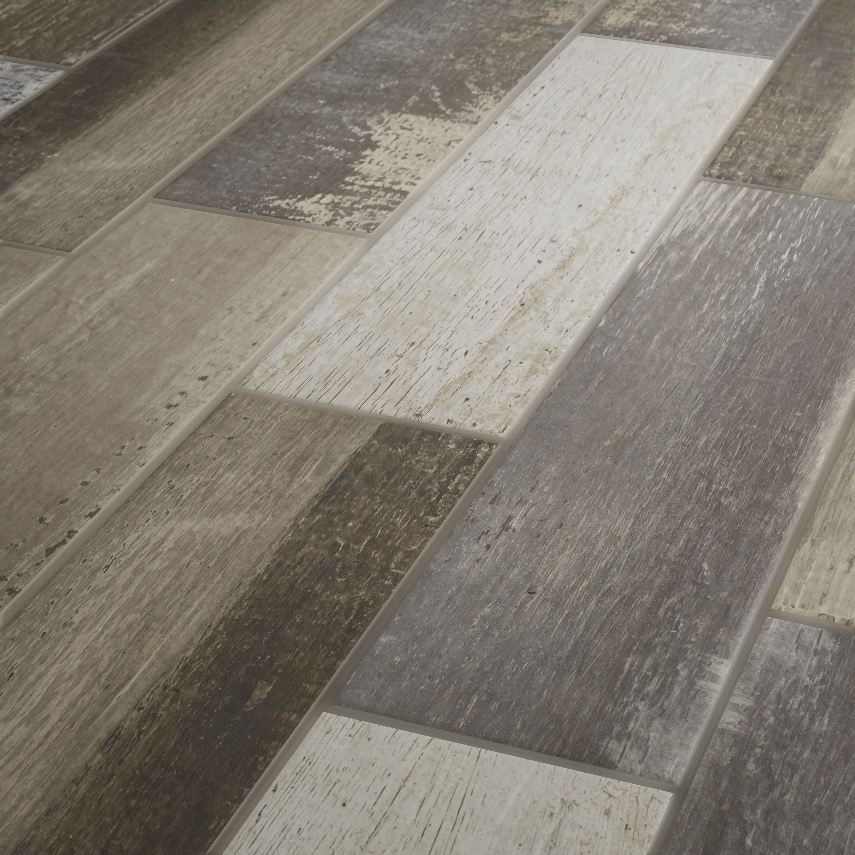 Colours Worn wood Natural Matt Wood effect Textured Porcelain Indoor ...