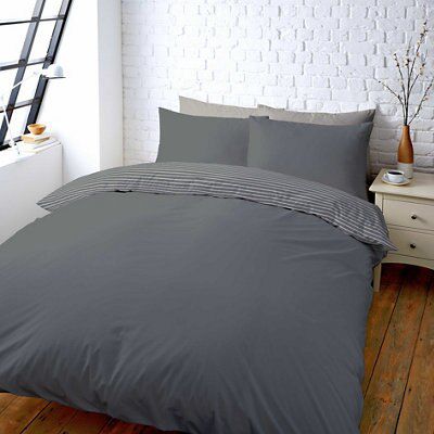Colours Zen Plain & striped Grey Single Bedding set | DIY at B&Q