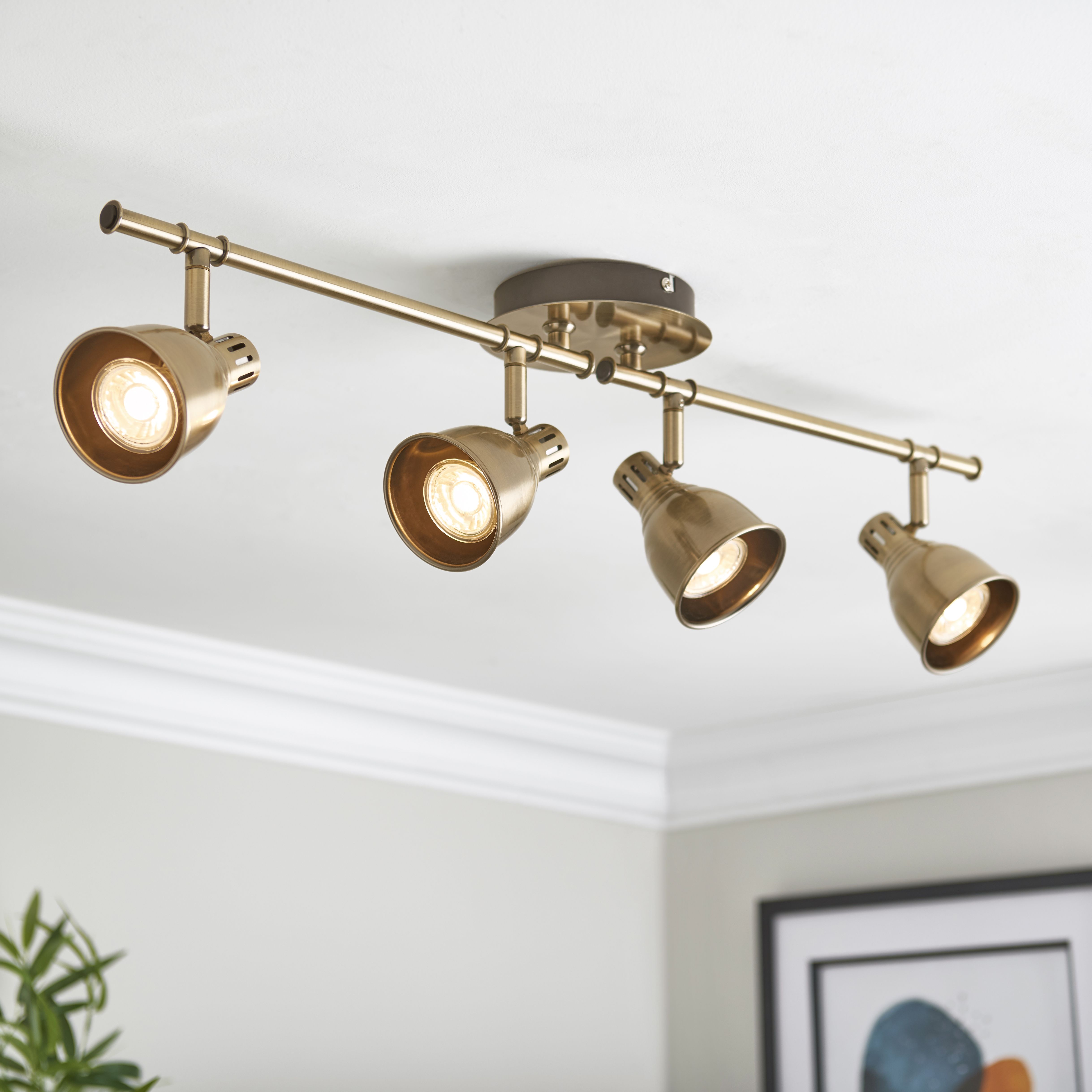 Colson Gold Antique brass effect 4 Light Spotlight bar | DIY at B&Q