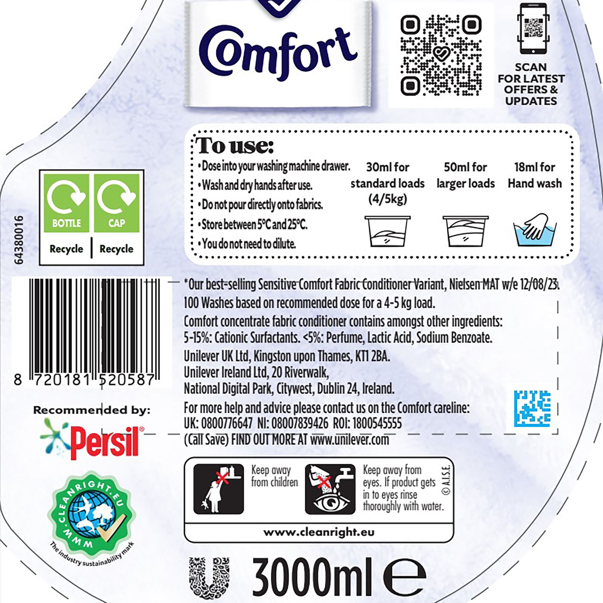 Comfort Pure XXL Fabric conditioner, 3L