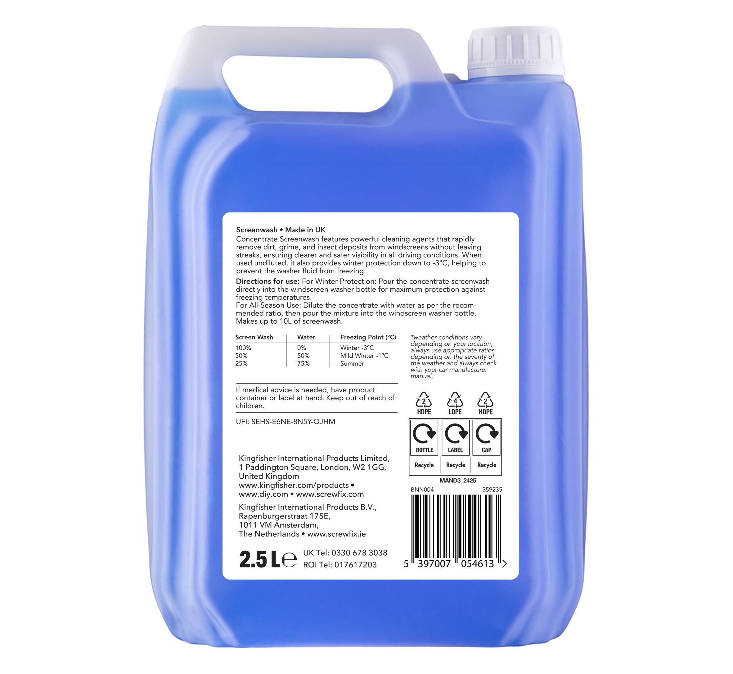 Concentrated Concentrate Screenwash, 2.5L