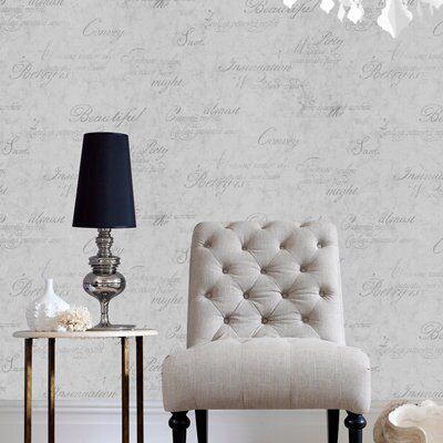 Concrete script Grey Wallpaper | DIY at B&Q