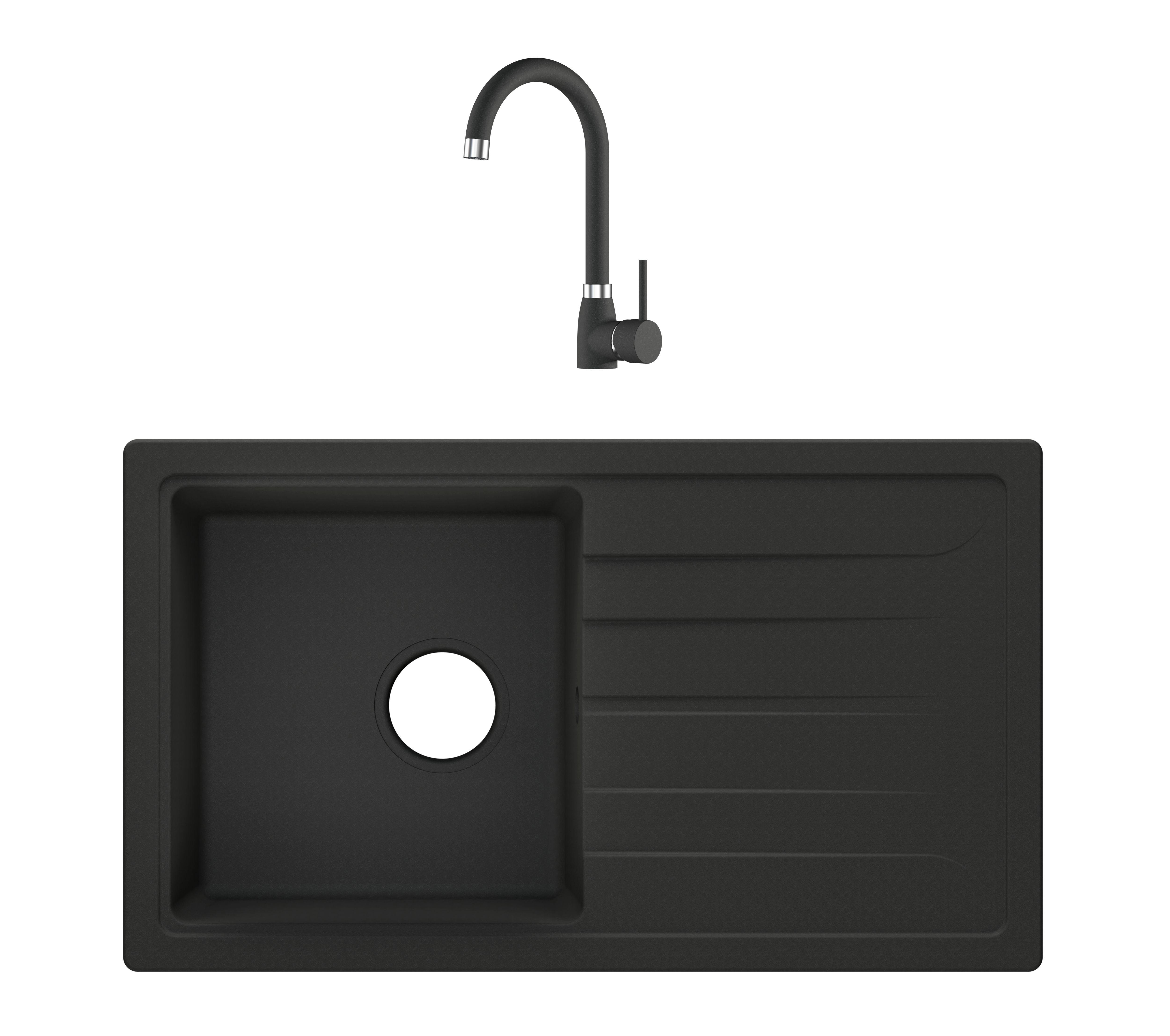 Cooke & Lewis Carvi Black Composite quartz 1 Bowl Kitchen sink & tap ...