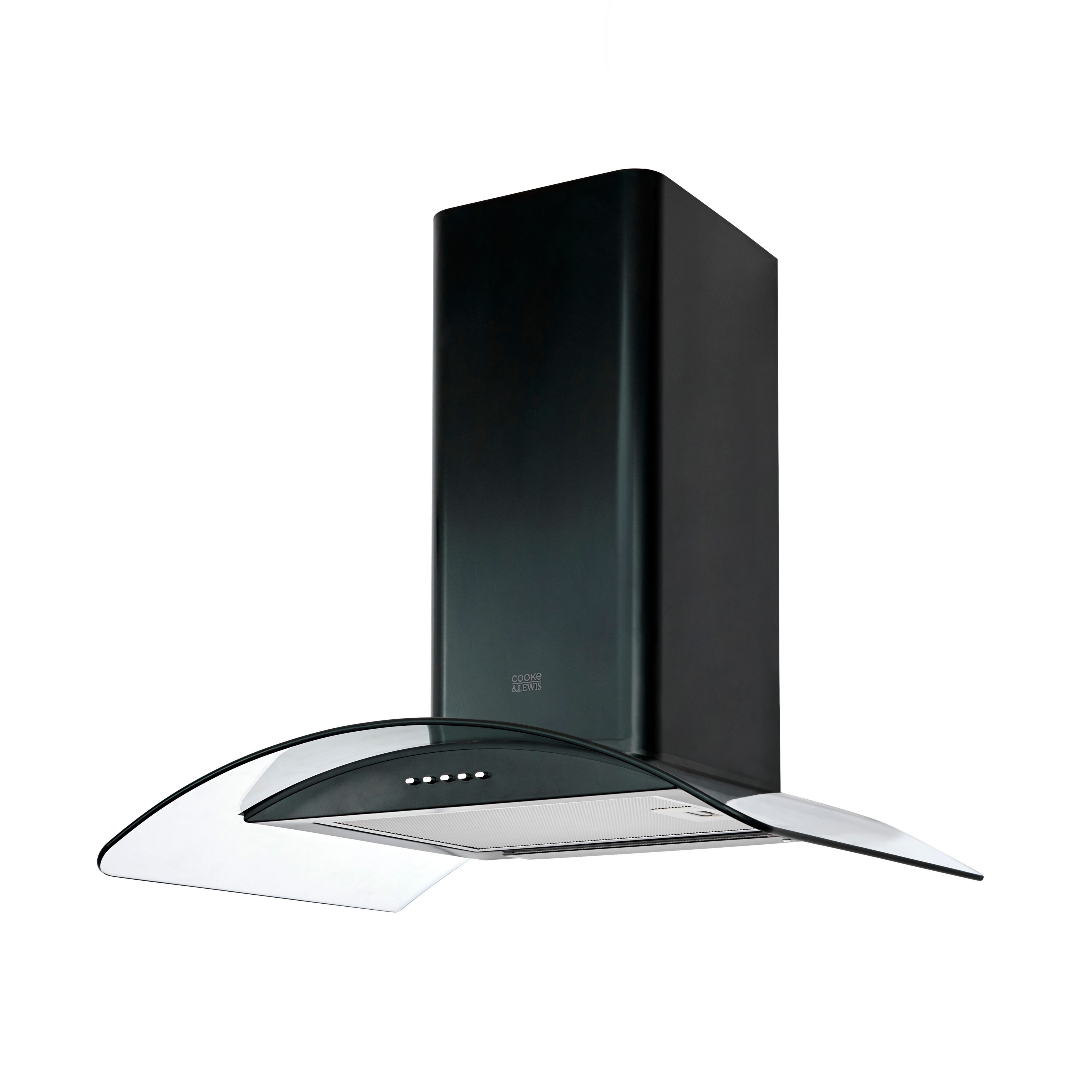Cooke & Lewis CLCGB60 Black Glass & stainless steel Curved Cooker hood ...