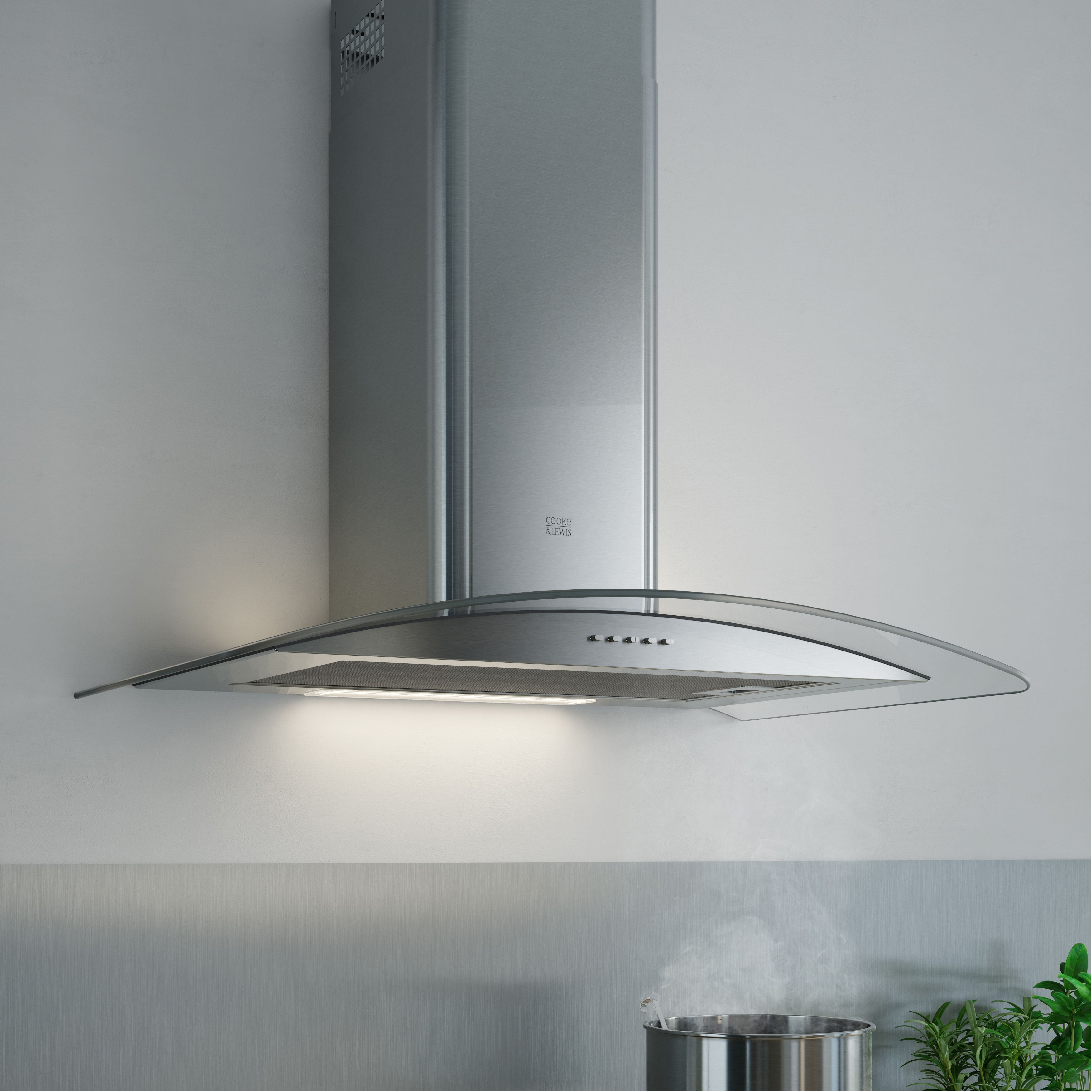 Cooke & Lewis CLCGS70 Inox Stainless steel Curved Cooker hood, (W)70cm