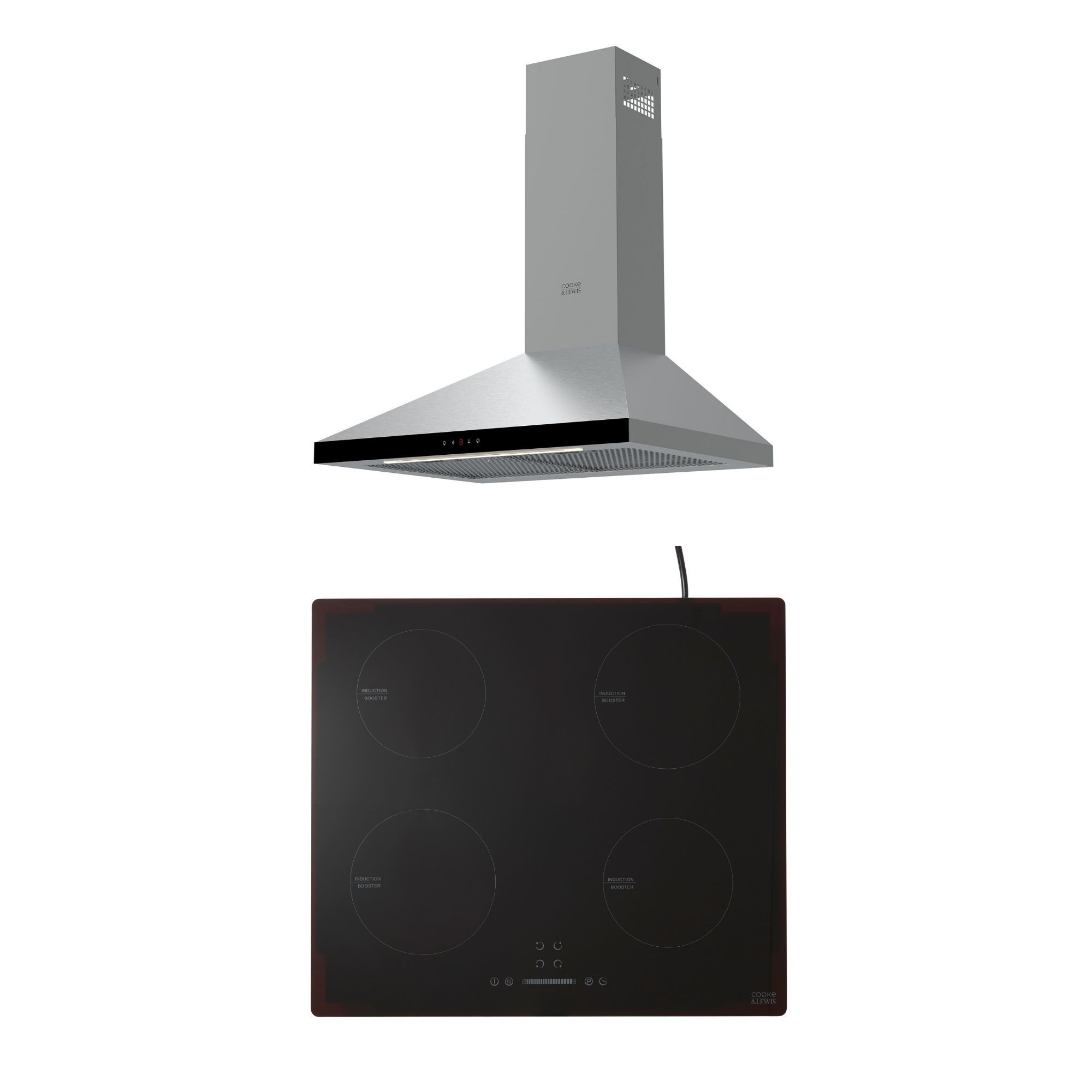 Cooke & Lewis CLIND60ERF / CL60CHRF Black Glass & stainless steel ...