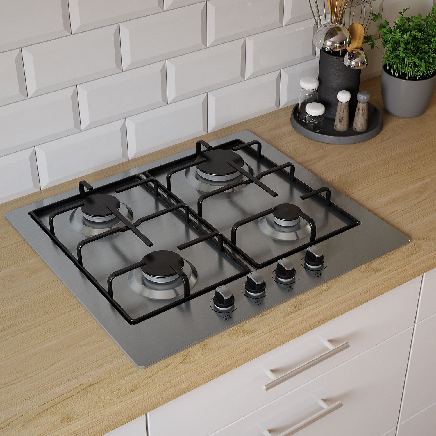 Cooke & Lewis GASUIT4 4 Burner Inox Stainless steel Hob, (W)580mm | DIY ...