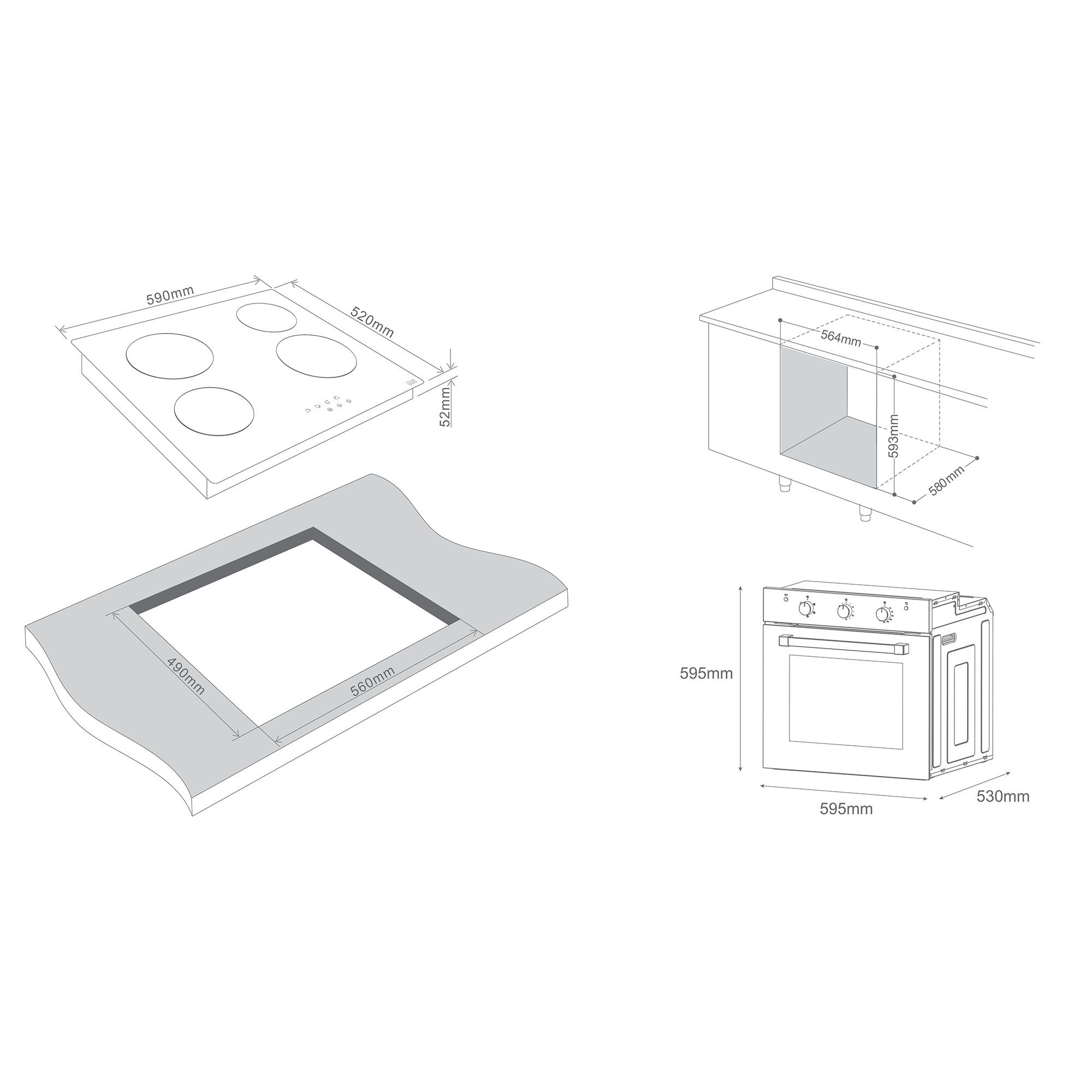 Cooke & Lewis OVFO60 & TN604A Built-in Single Fan Oven & ceramic hob ...