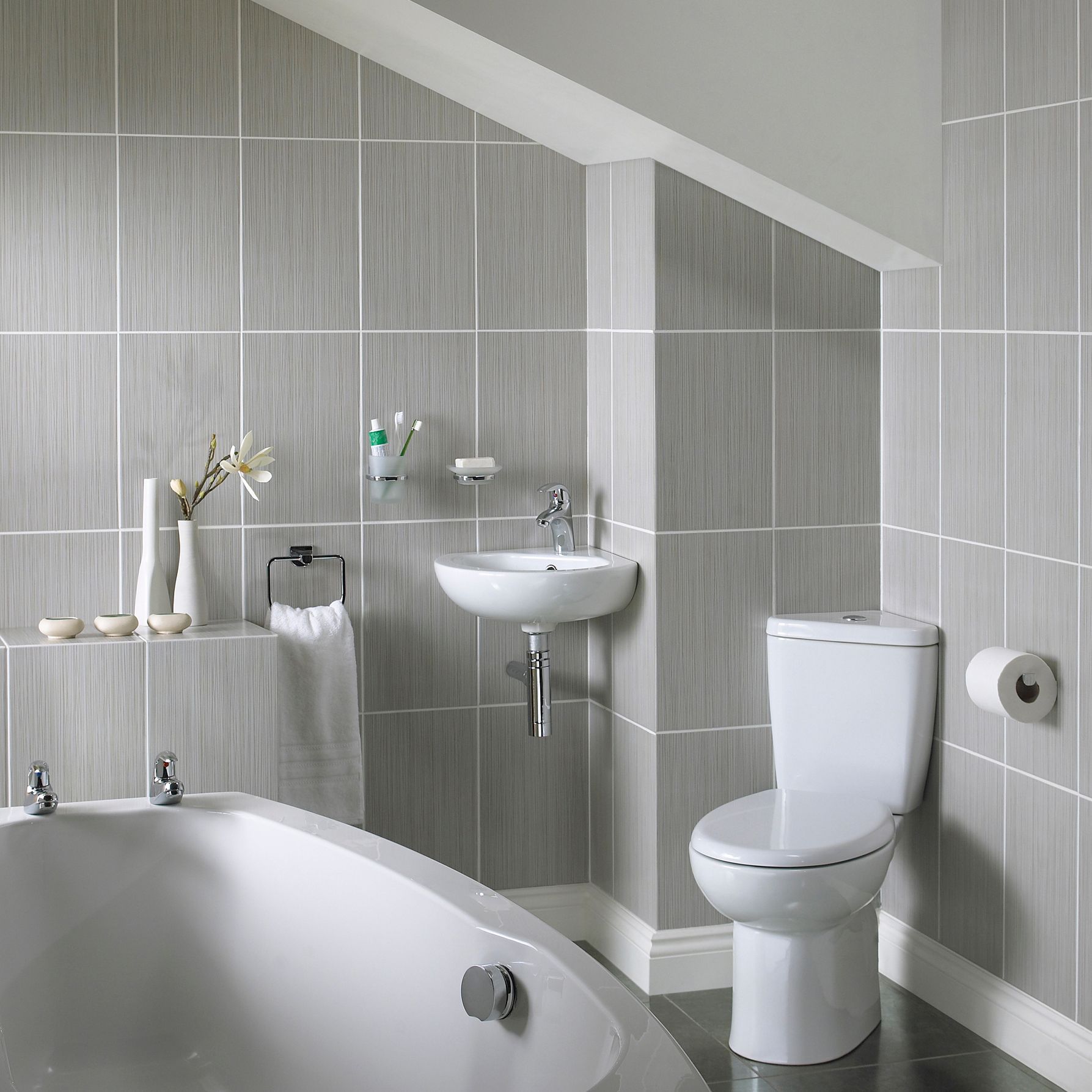 Cooke & Lewis Perdita Acrylic Left-handed Pear White Shower 0 tap hole ...