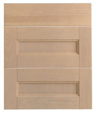 Cooke & Lewis Solid Ash Drawer front, Set of 3 (H)715mm (W)597mm (T ...