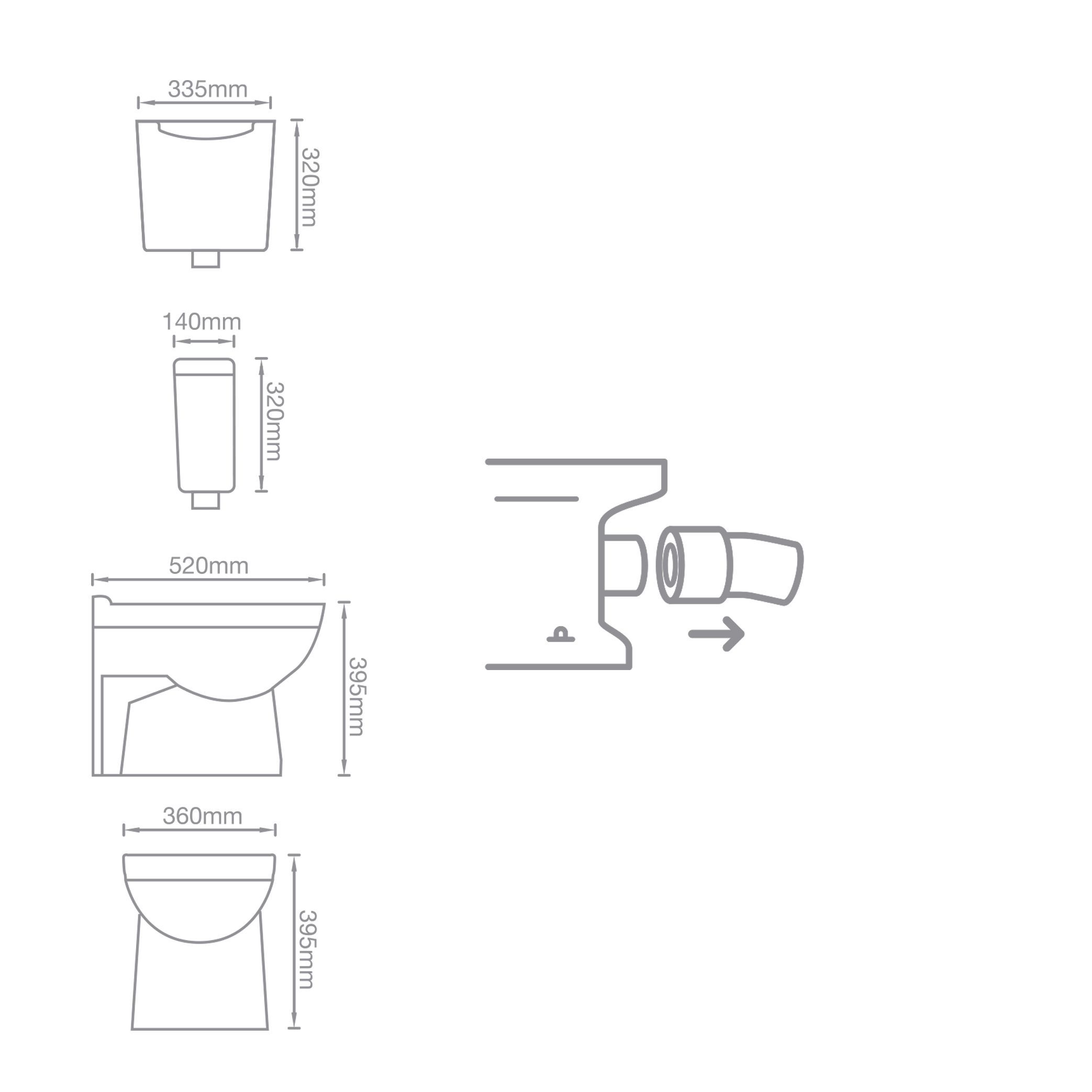 Cooke & Lewis Tyler White Back to wall Toilet with Standard close seat