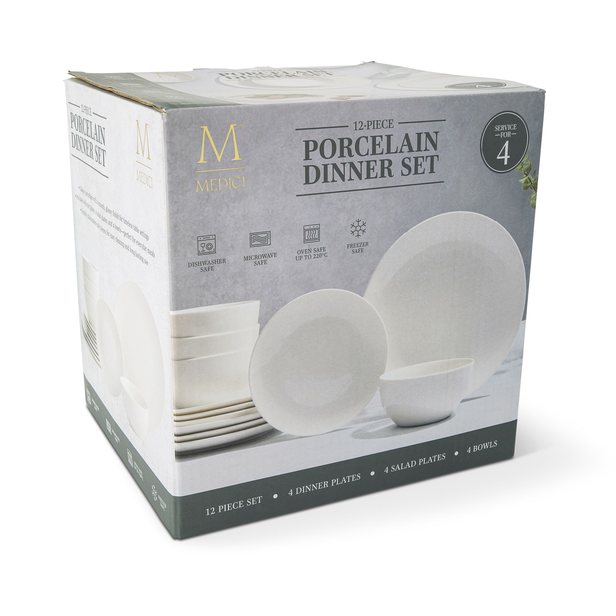 Cookshop Plain White Porcelain 12 piece Dinnerware set