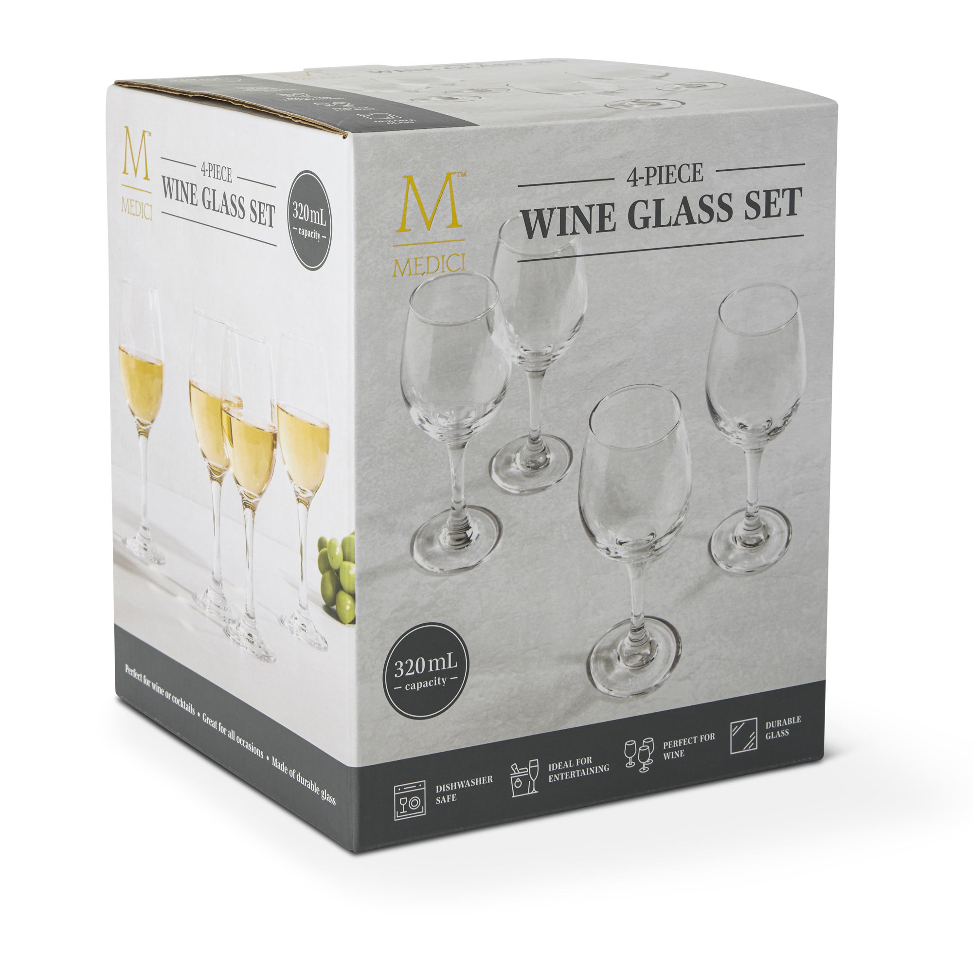 Cookshop Transparent Glass 320ml Wine glass, Pack of 4