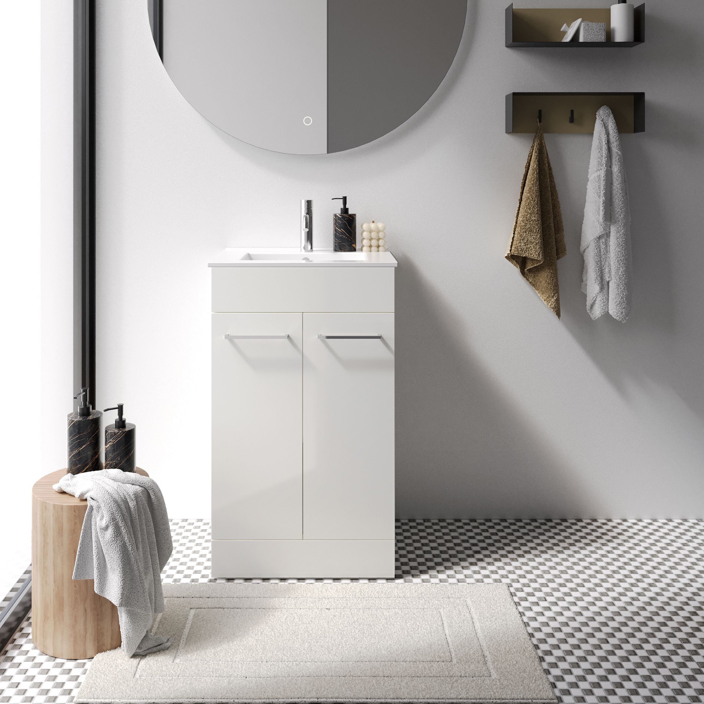 Cosmos 500 Standard Gloss White Gloss Freestanding Bathroom Vanity unit ...